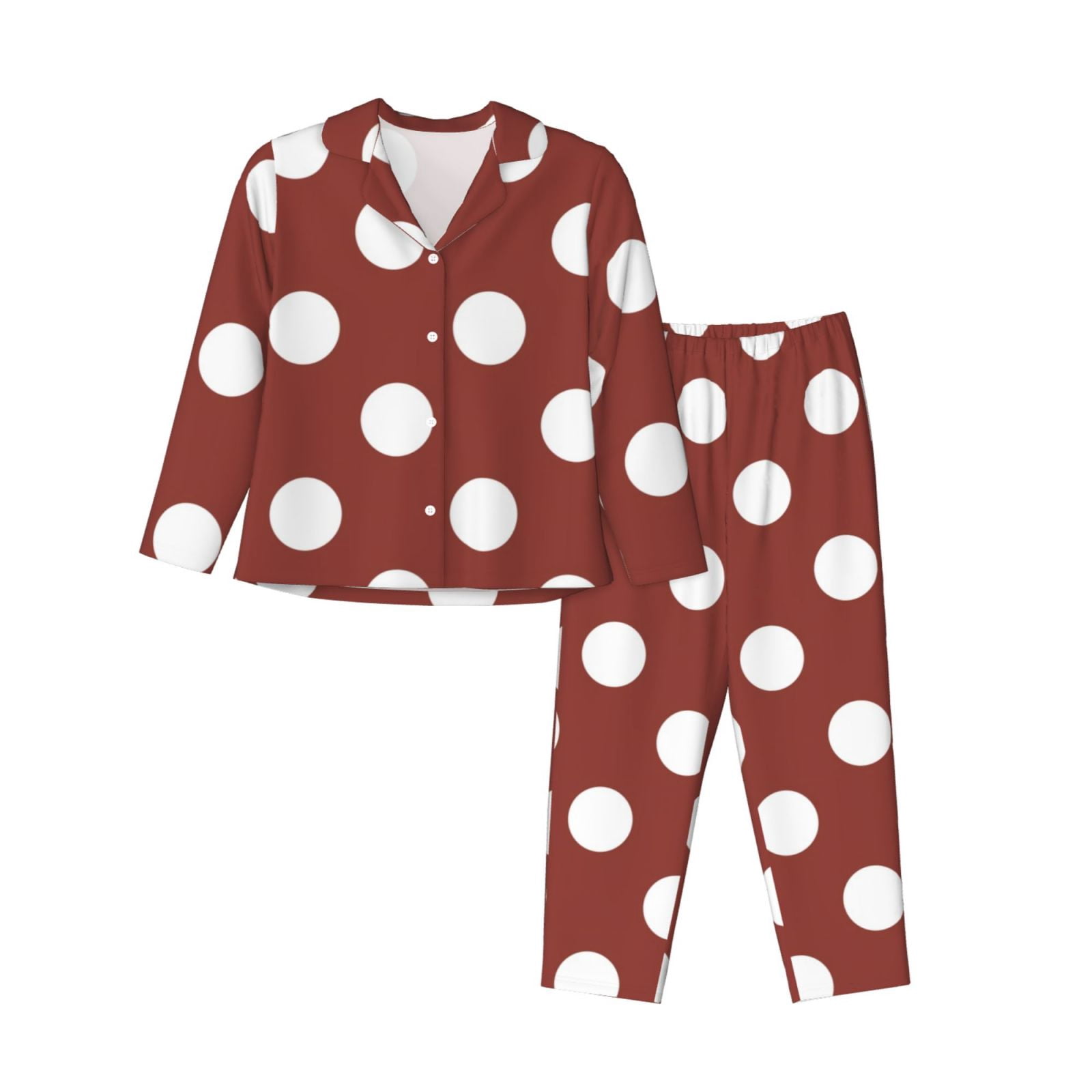 2 Piece Womens Pajama Sets - Maroon And White Polka Dot Soft Sleepwear ...