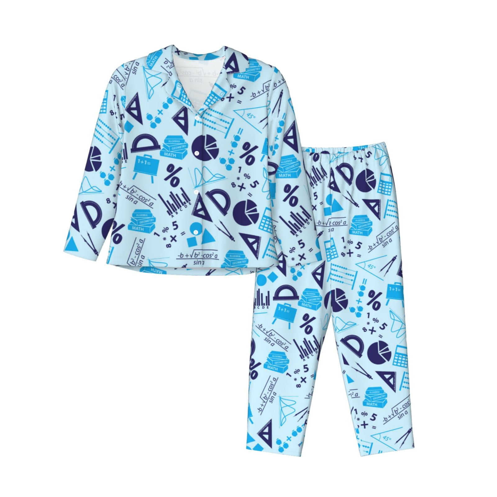2 Piece Womens Pajama Sets - Math Print ruler blue Soft Sleepwear Comfy ...