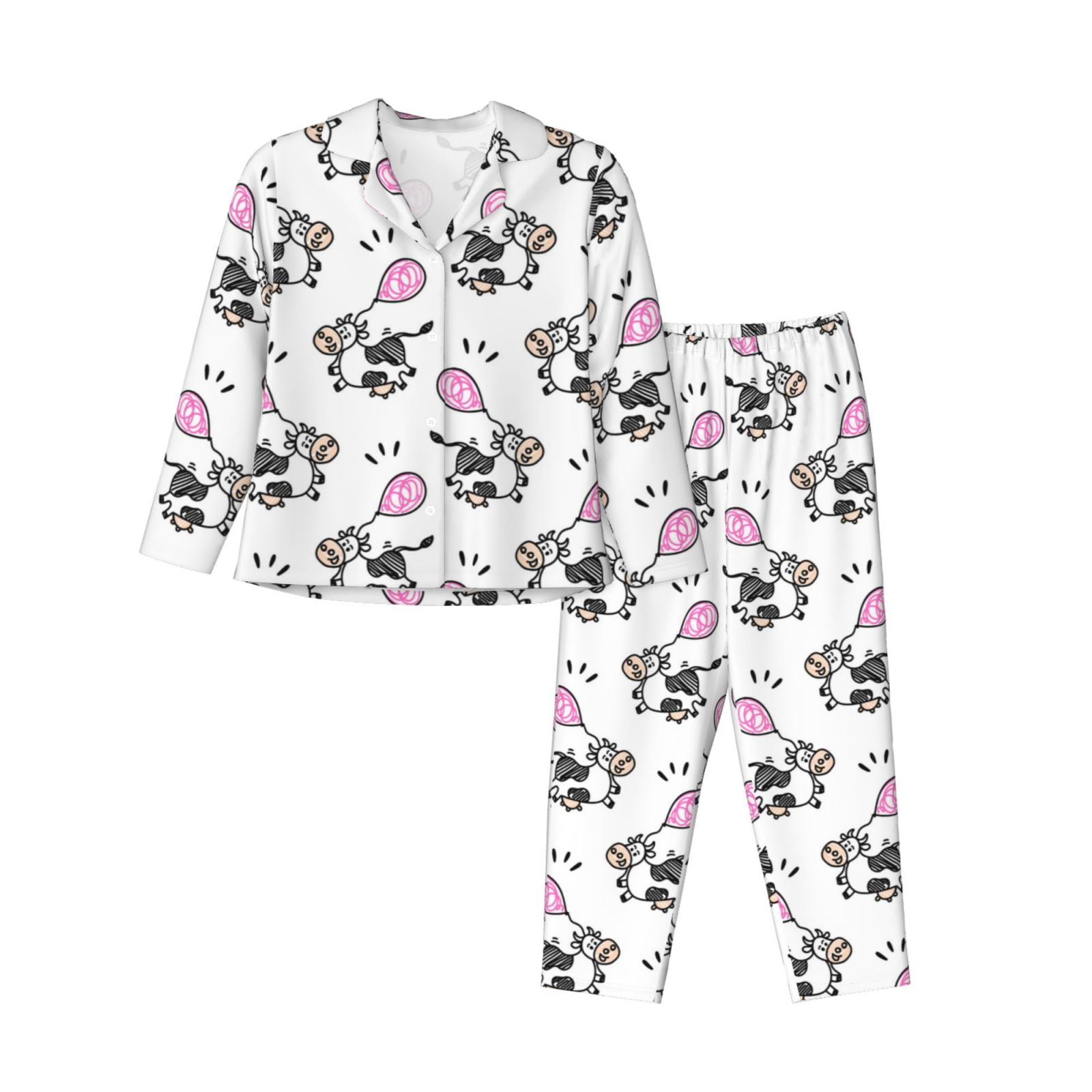 2 Piece Womens Pajama Sets - Minimalist Lines Cute Cow Balloon Soft ...