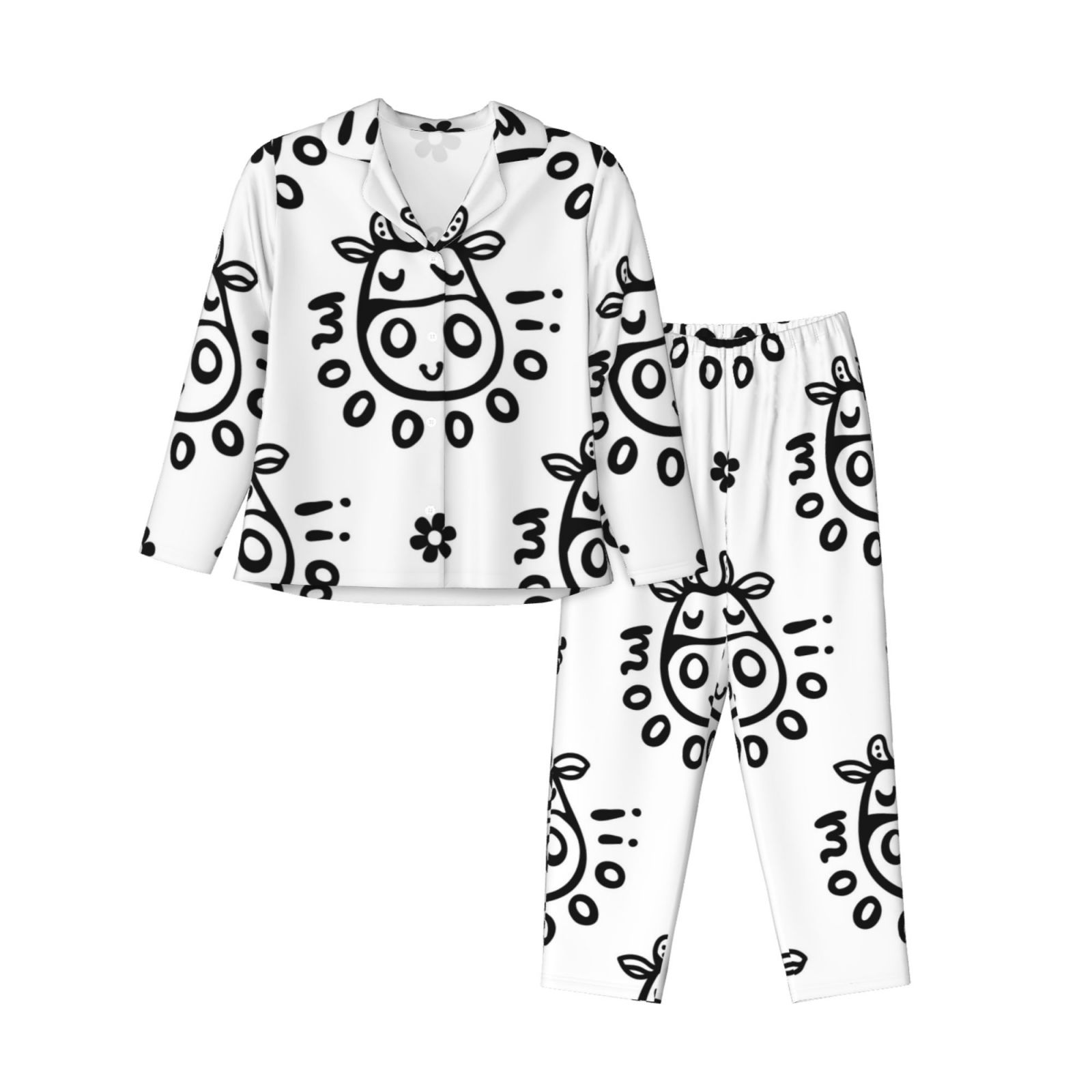 2 Piece Womens Pajama Sets - Minimalist Lines Cute Cow Head Soft ...