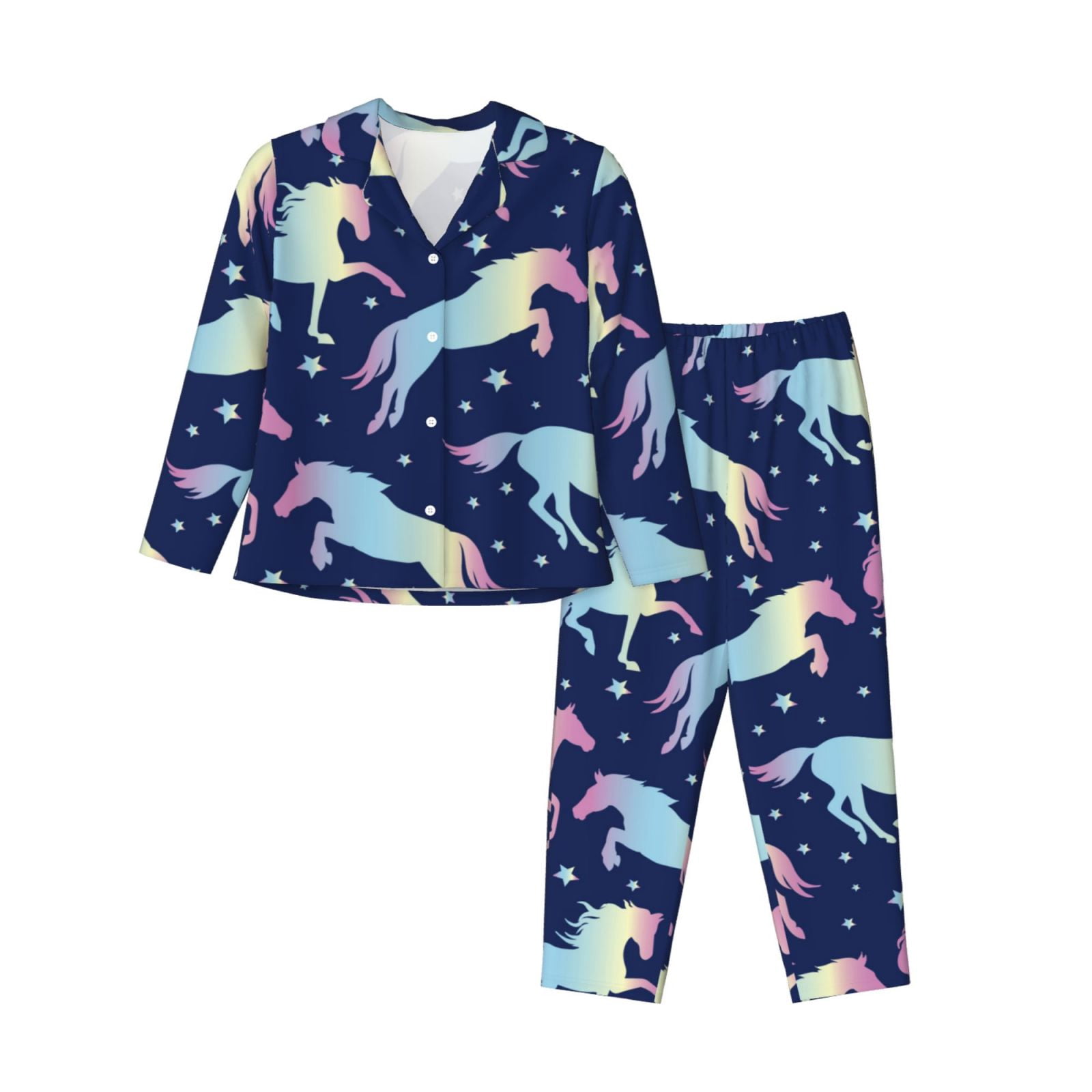 2 Piece Womens Pajama Sets - Minimalist Macaron Color Horse Soft ...