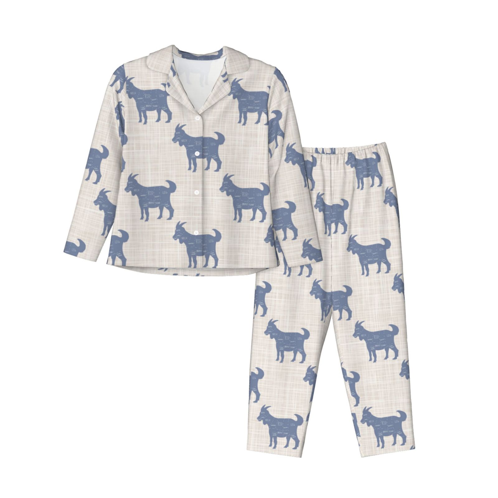 2 Piece Womens Pajama Sets - Minimalist Plaid Cartoon Cute Goat Soft ...