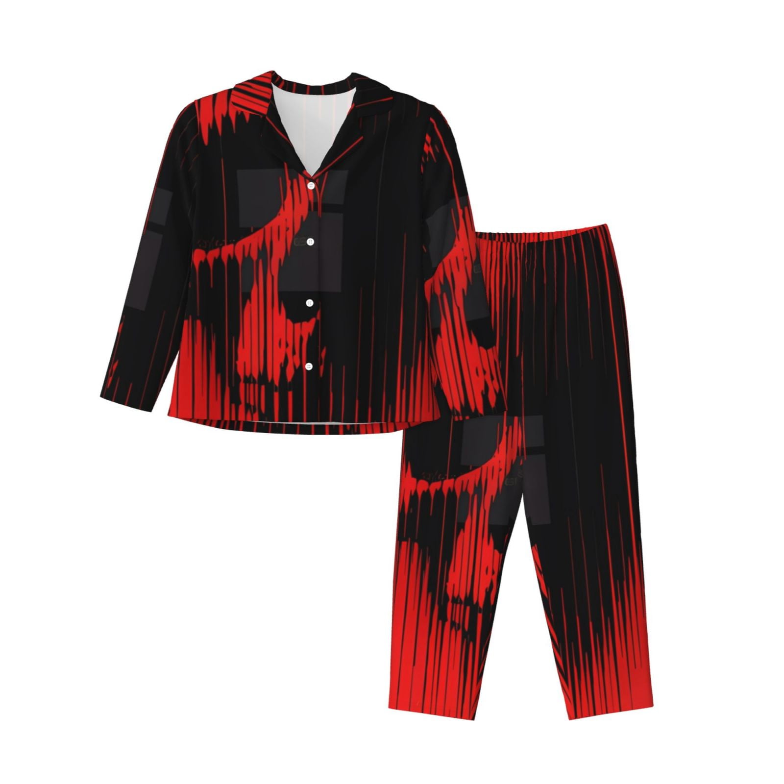 2 Piece Womens Pajama Sets - Minimalist Skull Red Soft Sleepwear Comfy ...