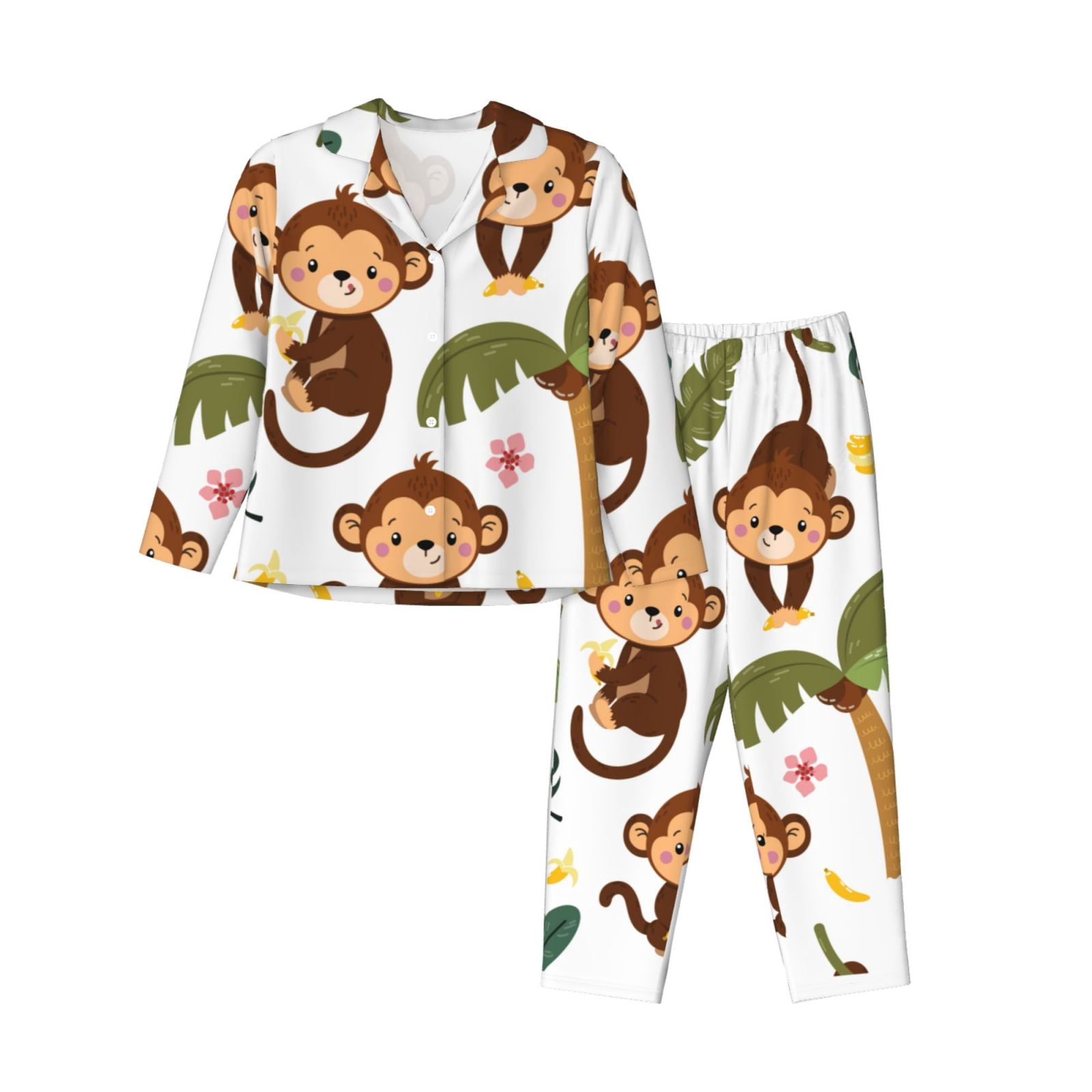 2 Piece Womens Pajama Sets - Monkeys Swinging from Palms Soft Sleepwear ...
