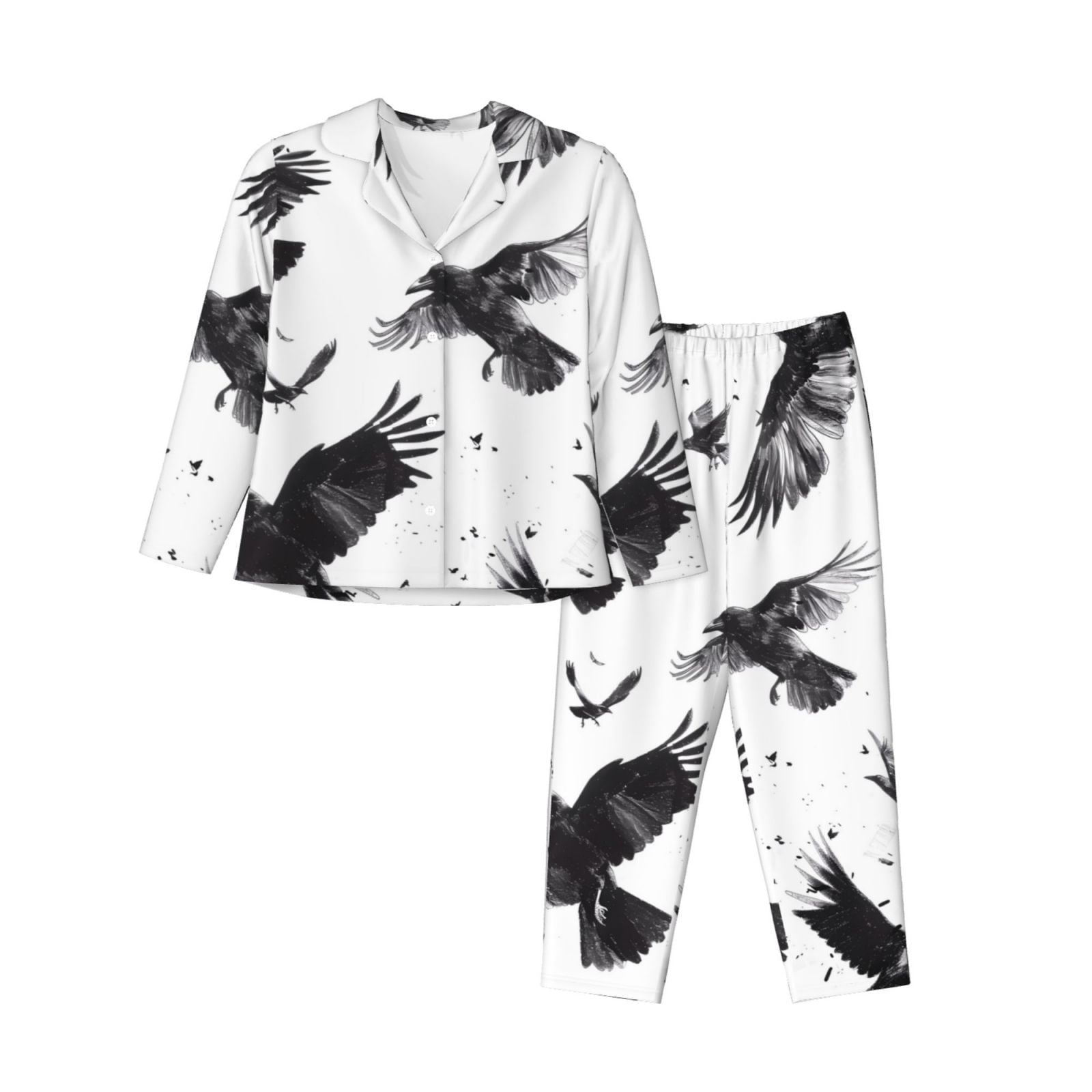 2 Piece Womens Pajama Sets - Monochrome Flying Ravens Soft Sleepwear ...