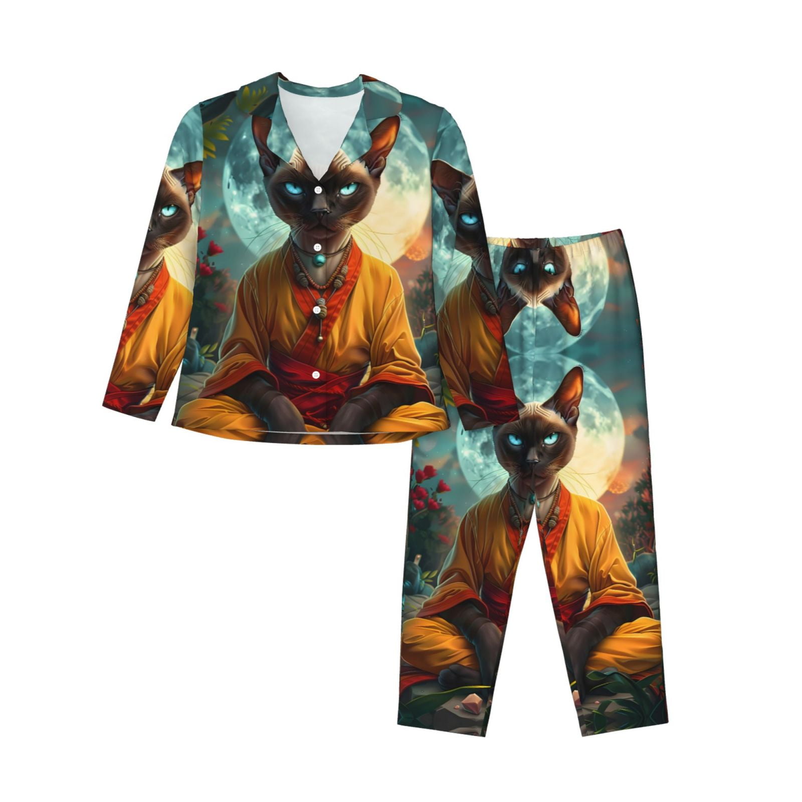 2 Piece Womens Pajama Sets - Moonlit Hairless Cat Monk Soft Sleepwear ...