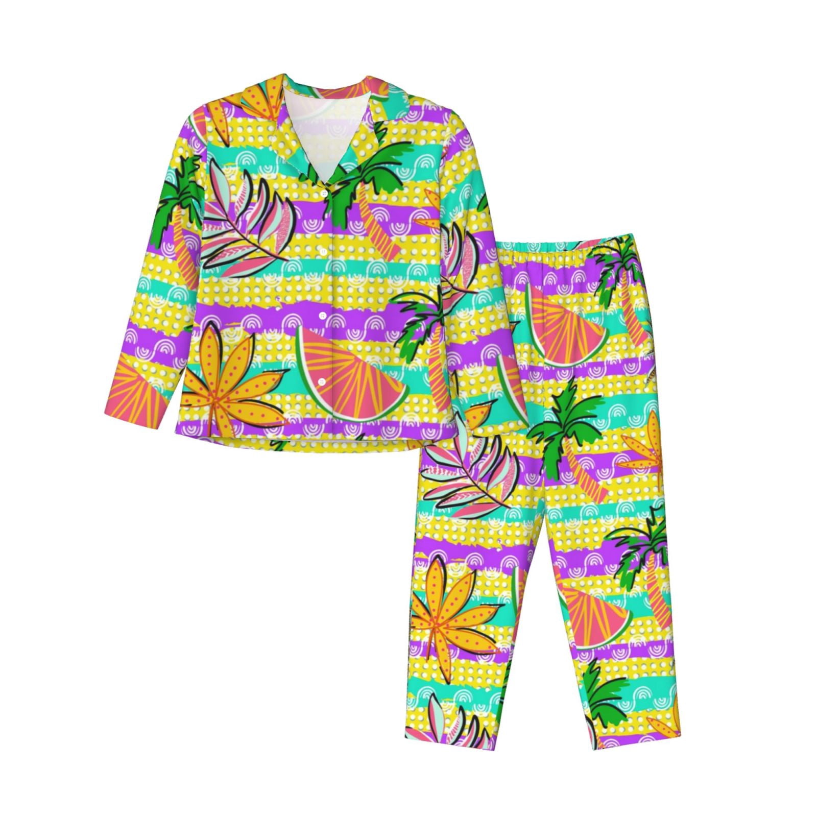 2 Piece Womens Pajama Sets - Multicolored Tropical Soft Sleepwear Comfy ...