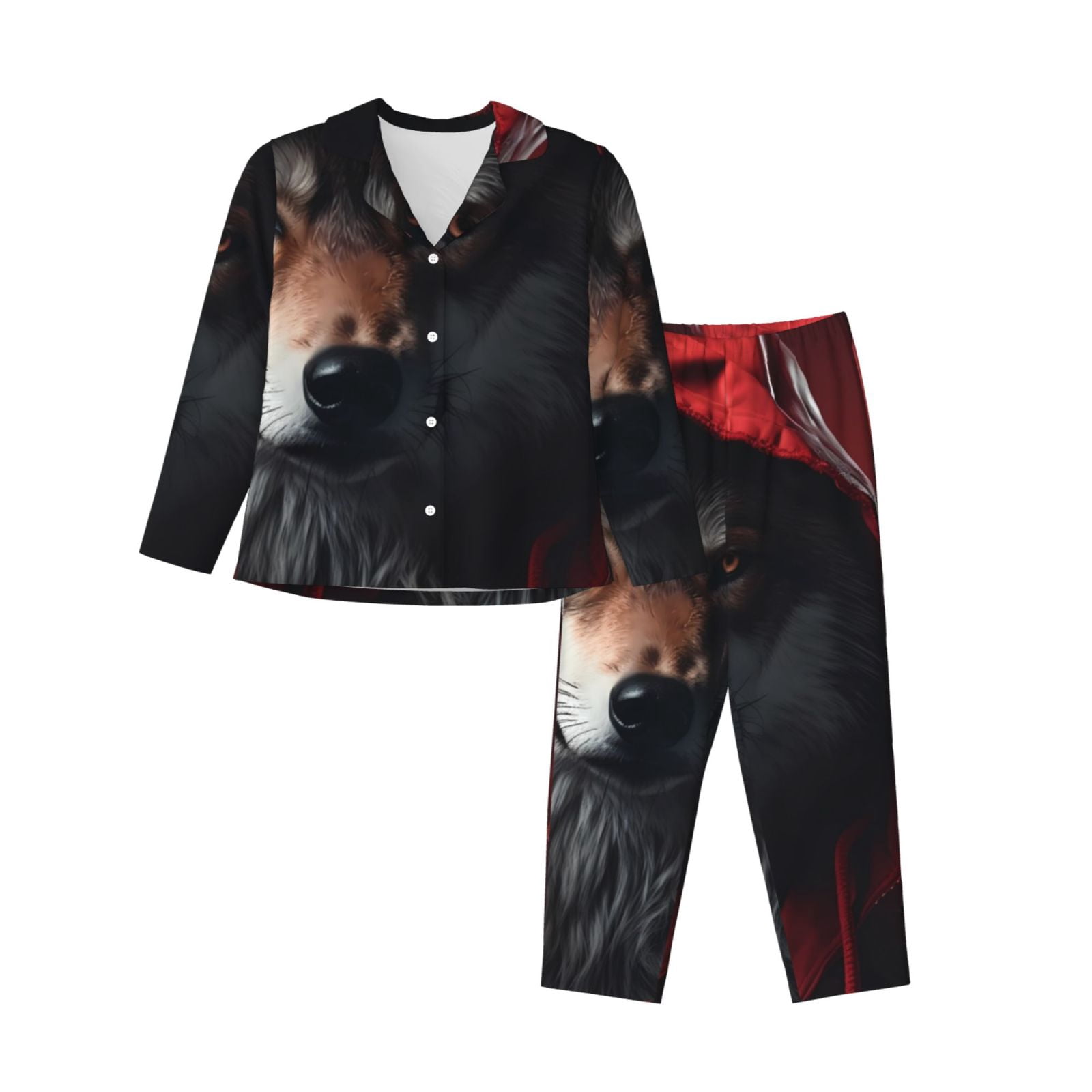 2 Piece Womens Pajama Sets - Mysterious Hooded Wolf Soft Sleepwear ...