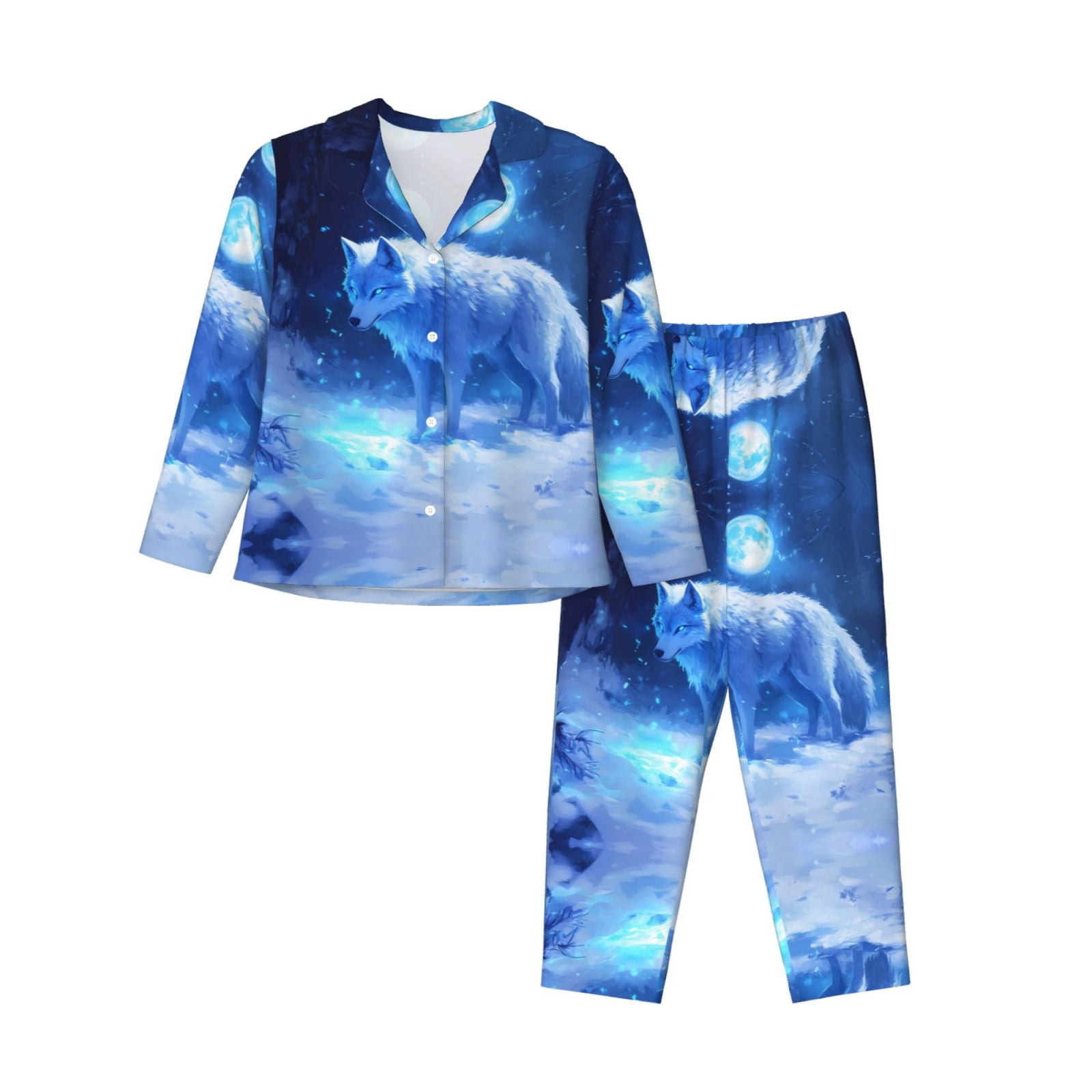 2 Piece Womens Pajama Sets - Mystical Winter Wolf Soft Sleepwear Comfy ...