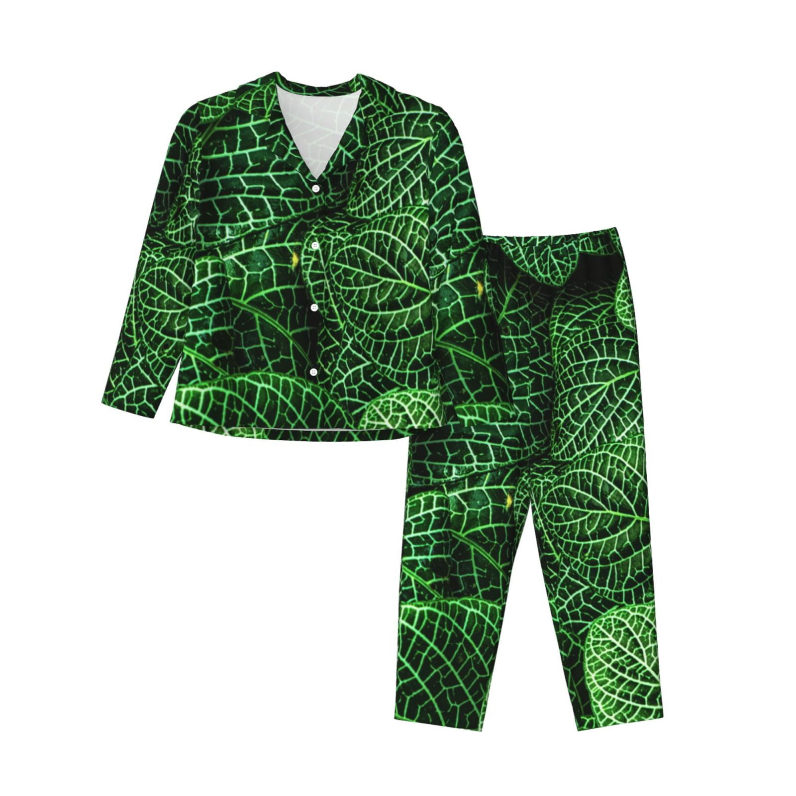 2 Piece Womens Pajama Sets - Natural Green Leaves Soft Sleepwear Comfy ...