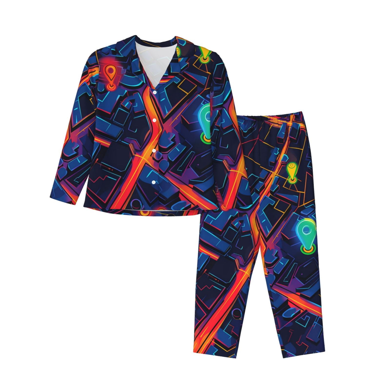 2 Piece Womens Pajama Sets - Neon City Map Soft Sleepwear Comfy Pajamas ...