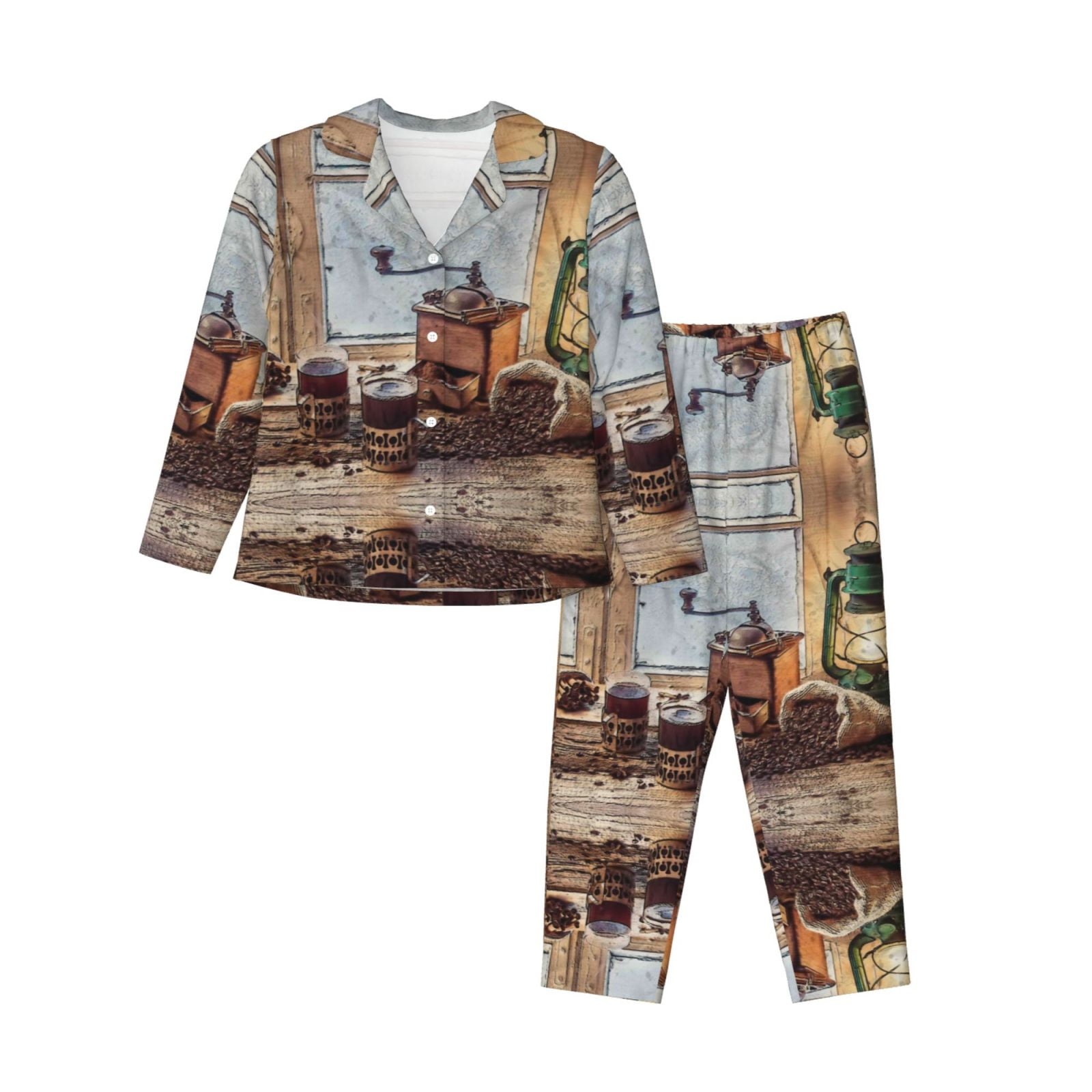 2 Piece Womens Pajama Sets - Oil Lamp Coffee Beans Soft Sleepwear Comfy ...