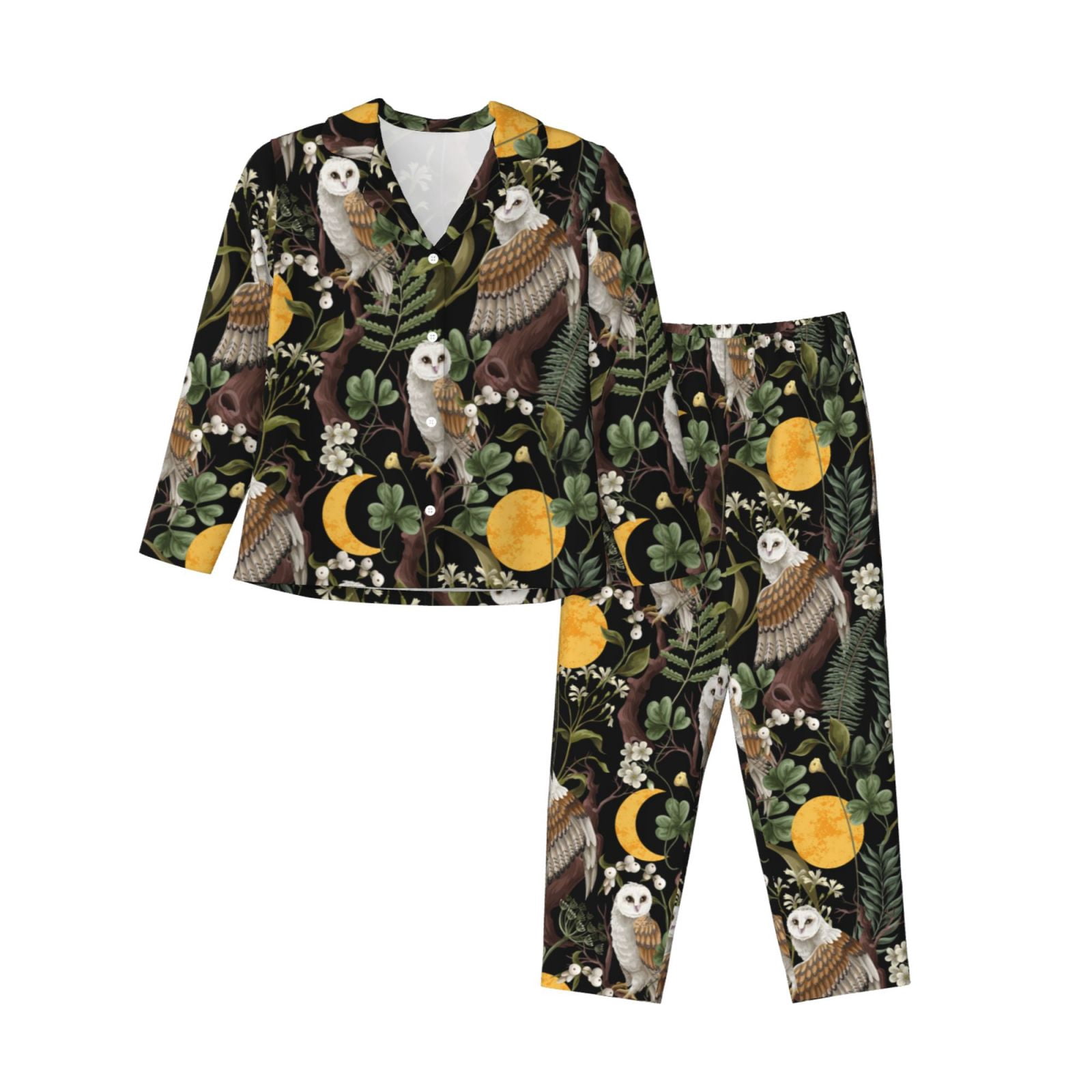 2 Piece Womens Pajama Sets - Owl Moon Flowers Soft Sleepwear Comfy ...