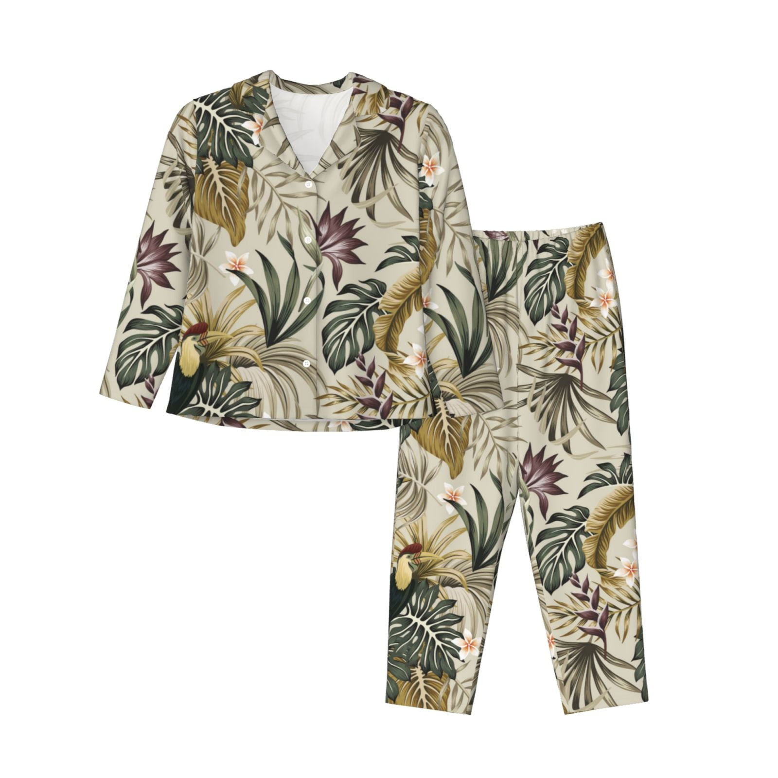 2 Piece Womens Pajama Sets - Parrot Bird Tropical Plant Soft Sleepwear ...