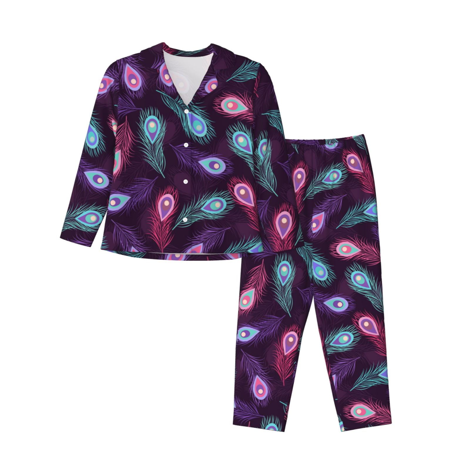 2 Piece Womens Pajama Sets - Peacock Feathers3 Soft Sleepwear Comfy ...