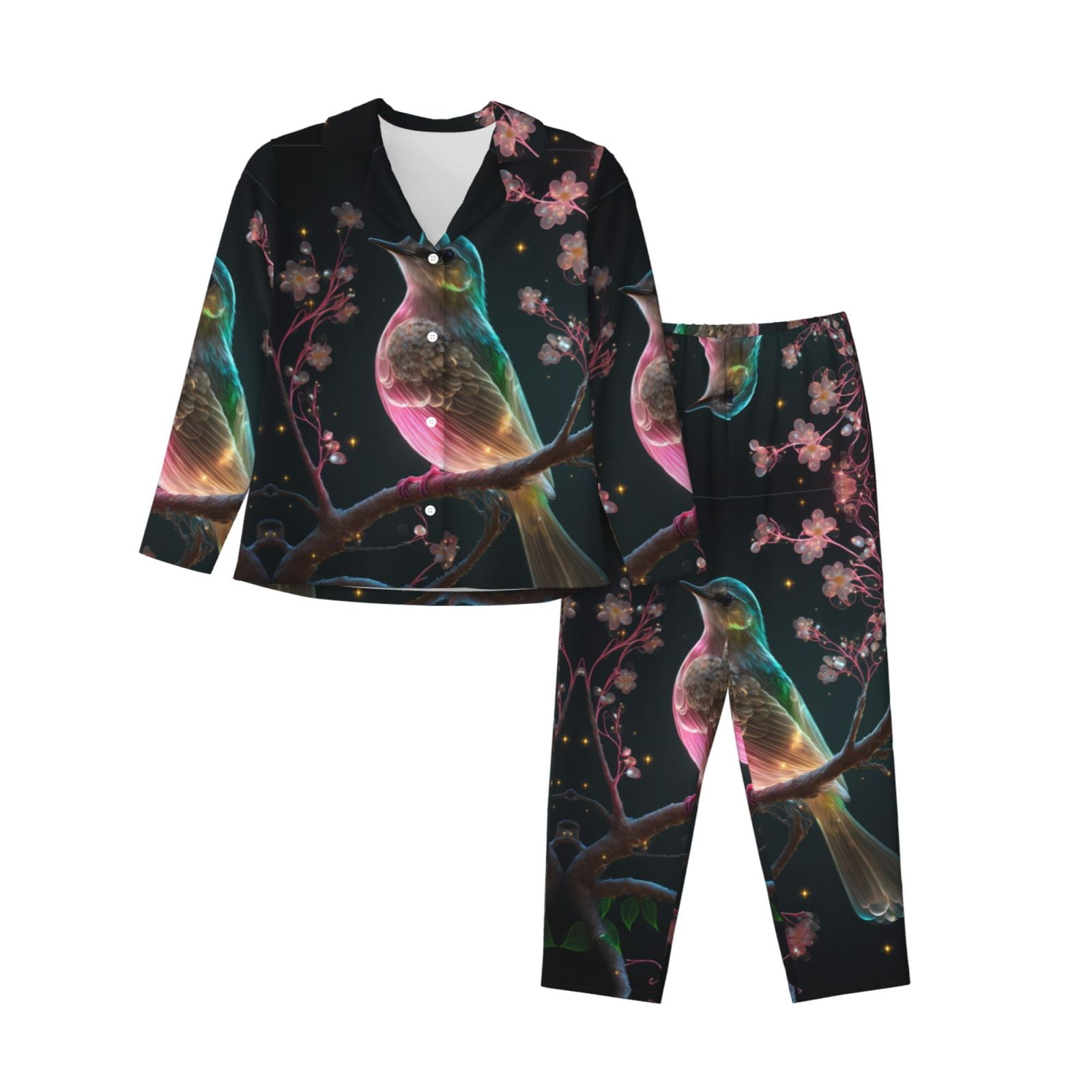 2 Piece Womens Pajama Sets - Pink Patterned Bird D Soft Sleepwear Comfy ...