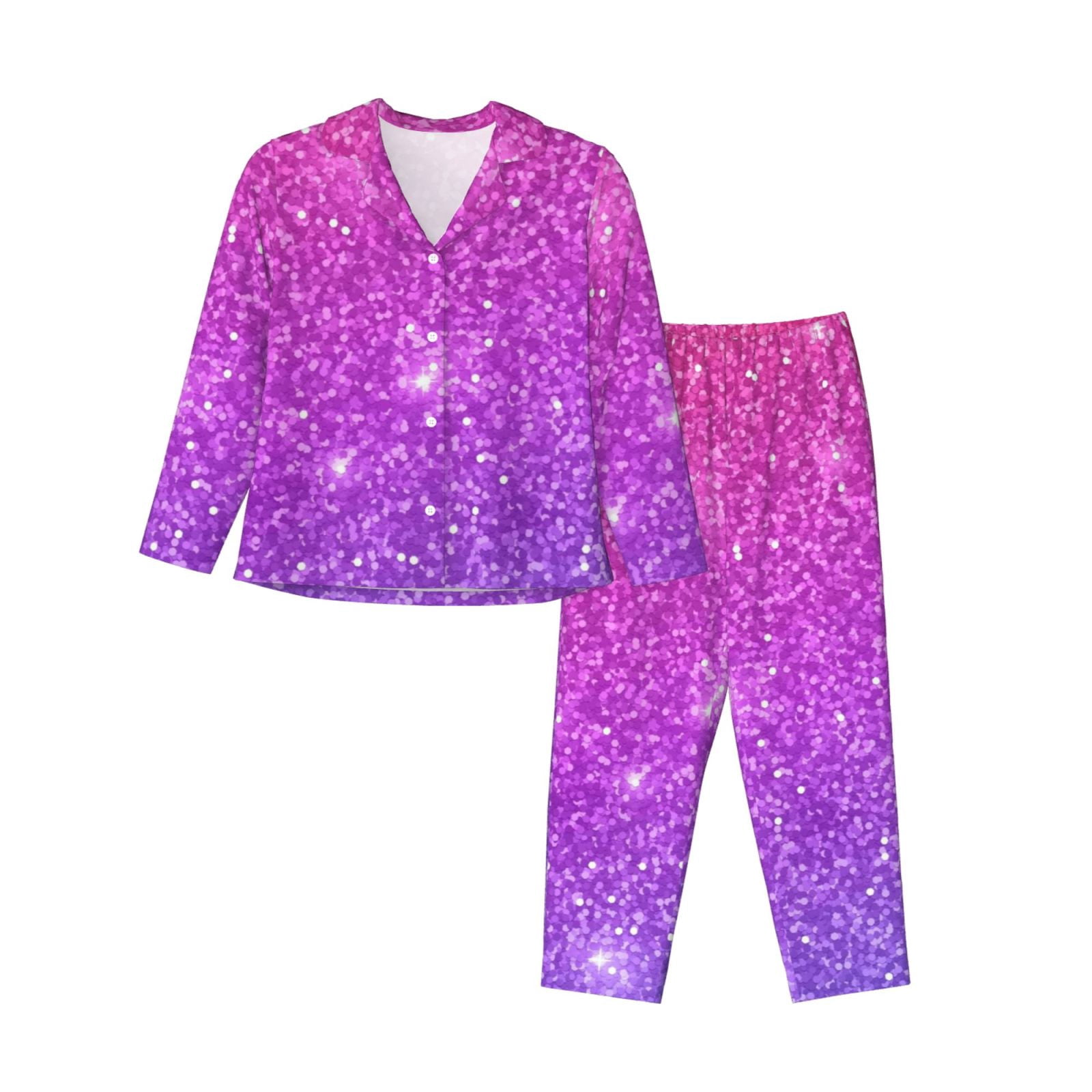 2 Piece Womens Pajama Sets - Pink Purple Glitter Soft Sleepwear Comfy ...