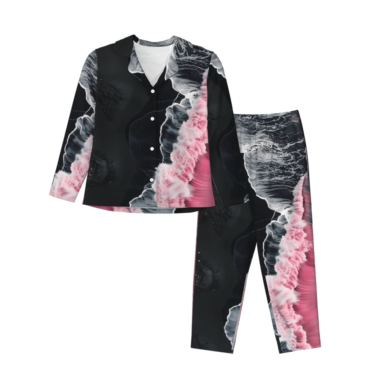 2 Piece Womens Pajama Sets - Pink White Ocean Waves Soft Sleepwear ...