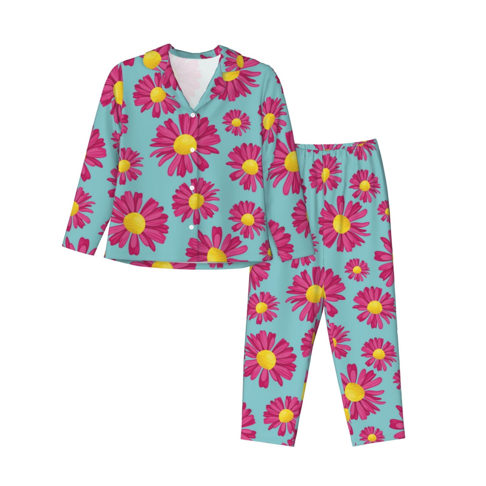 2 Piece Womens Pajama Sets - Purple Red Daisies Flowers Soft Sleepwear ...