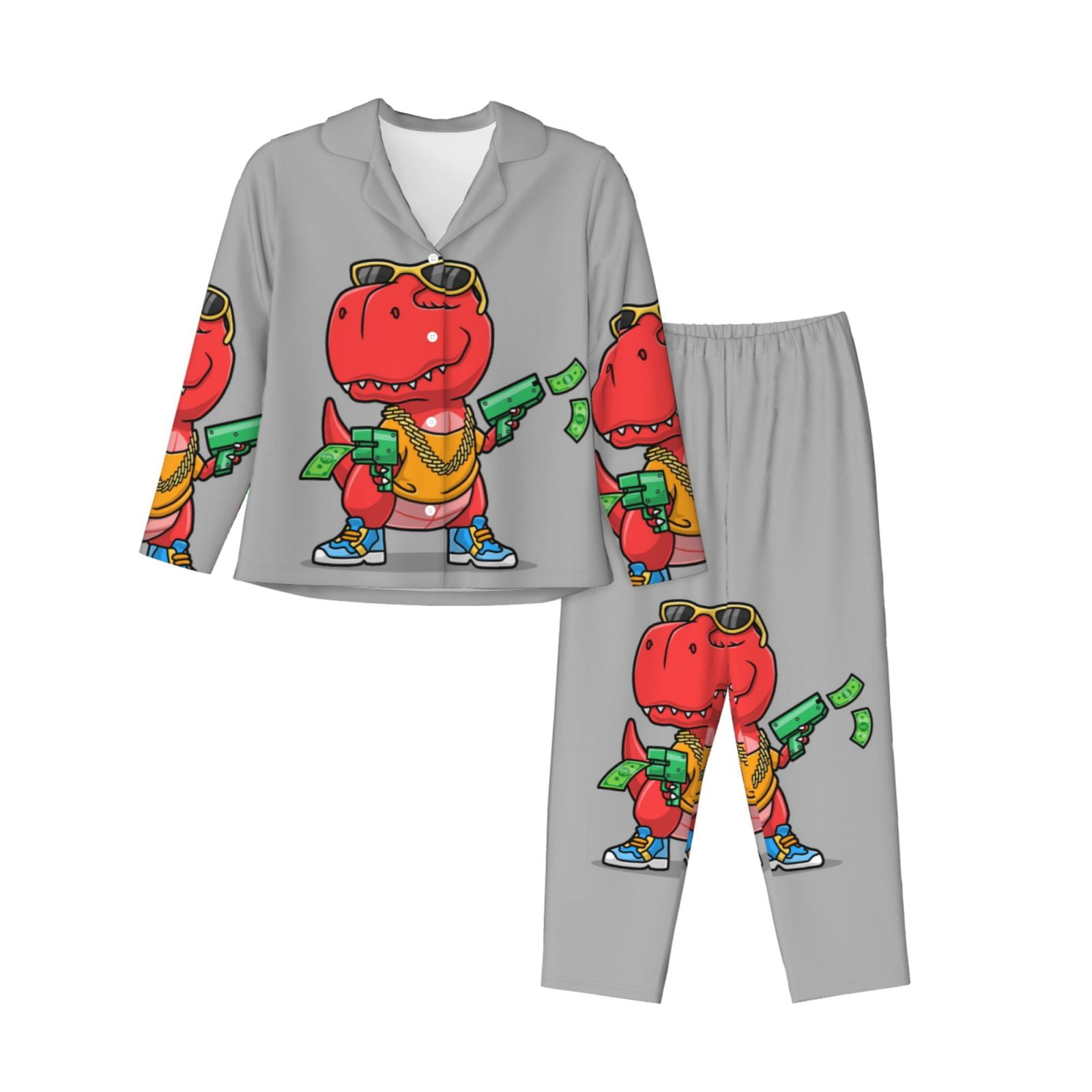 2 Piece Womens Pajama Sets - Red Cool Rich Dinosaur Soft Sleepwear ...
