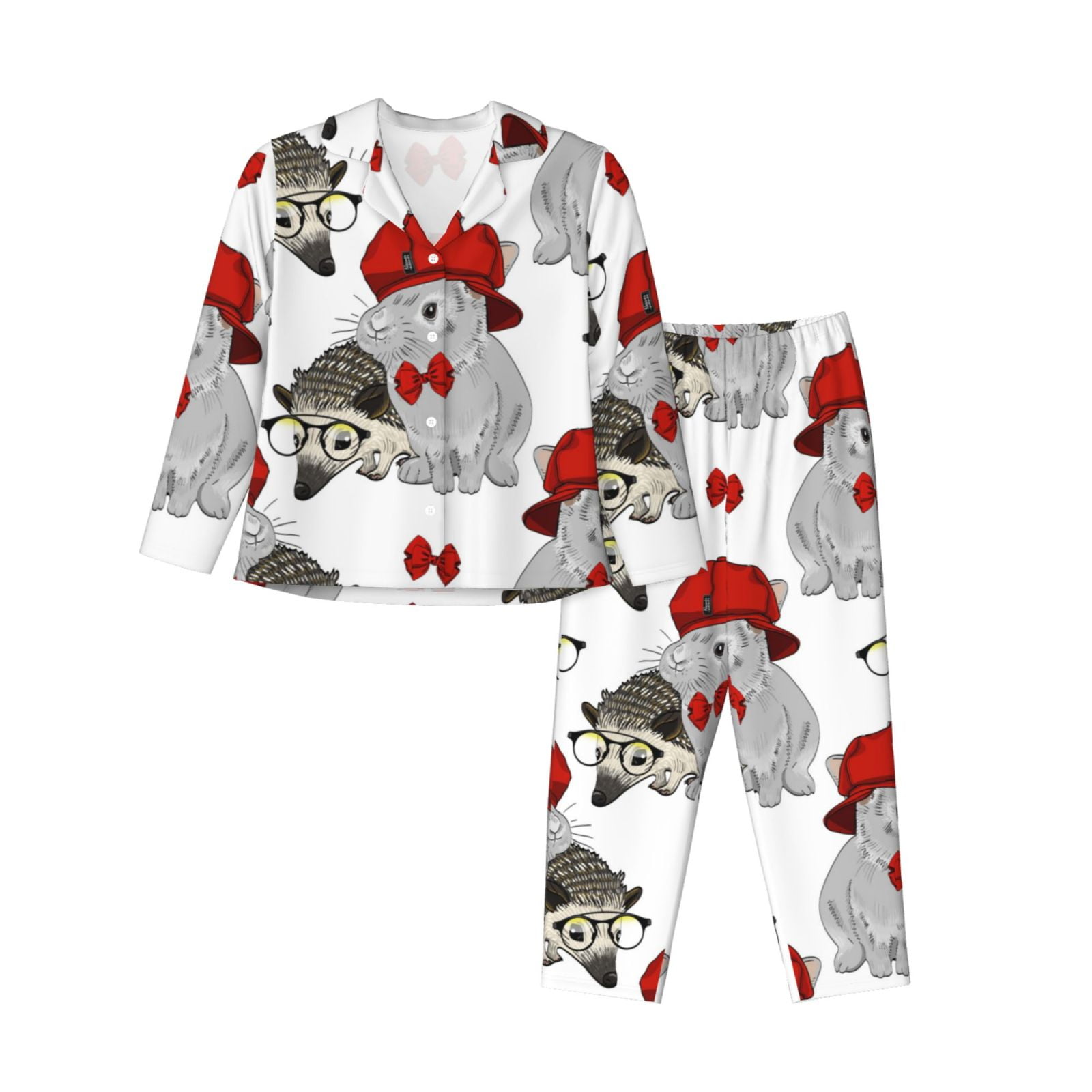 2 Piece Womens Pajama Sets - Red Hat Cute Rabbit Glasses Hedgehog Soft ...