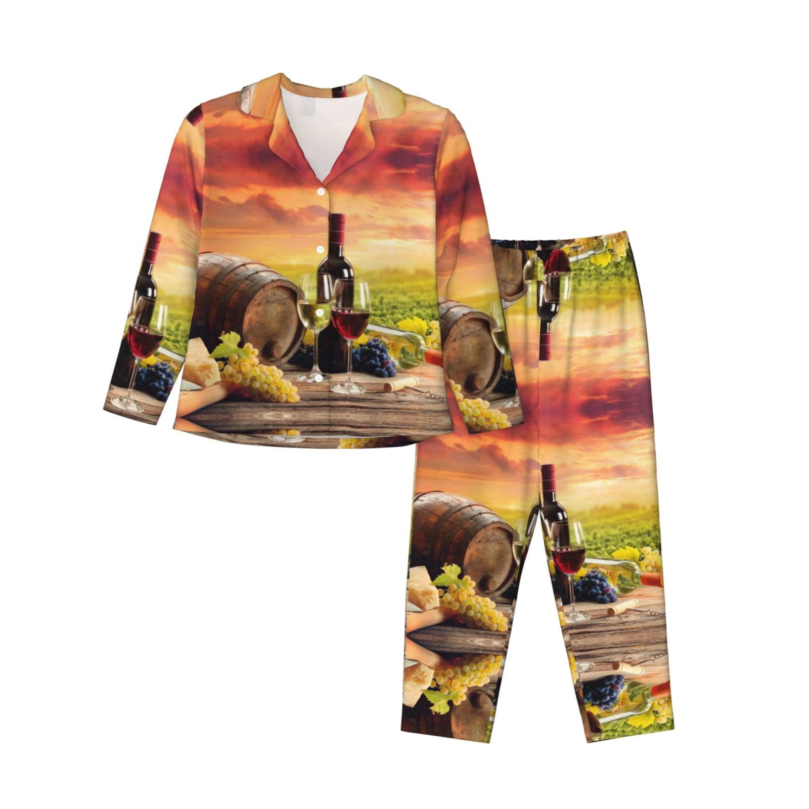 2 Piece Womens Pajama Sets - Red Wine Glasses Soft Sleepwear Comfy ...