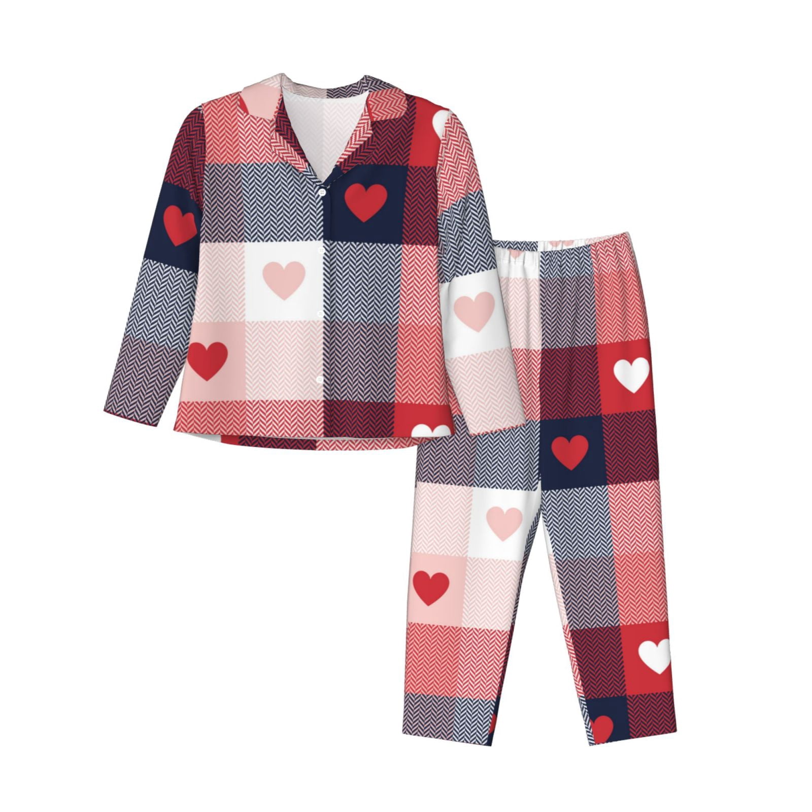 2 Piece Womens Pajama Sets - Red heart plaid A Soft Sleepwear Comfy ...