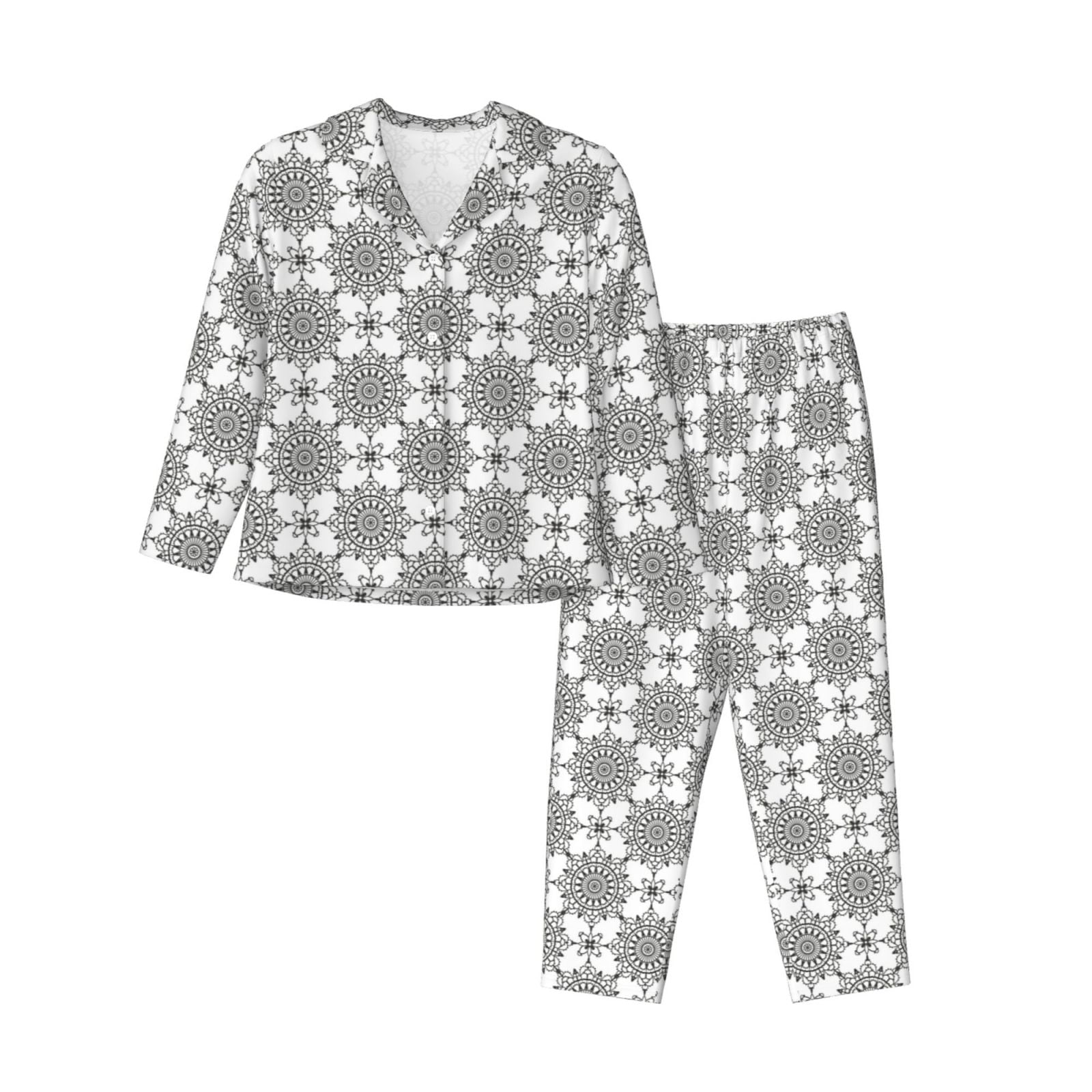 2 Piece Womens Pajama Sets - Retro sketch flower lines Soft Sleepwear ...