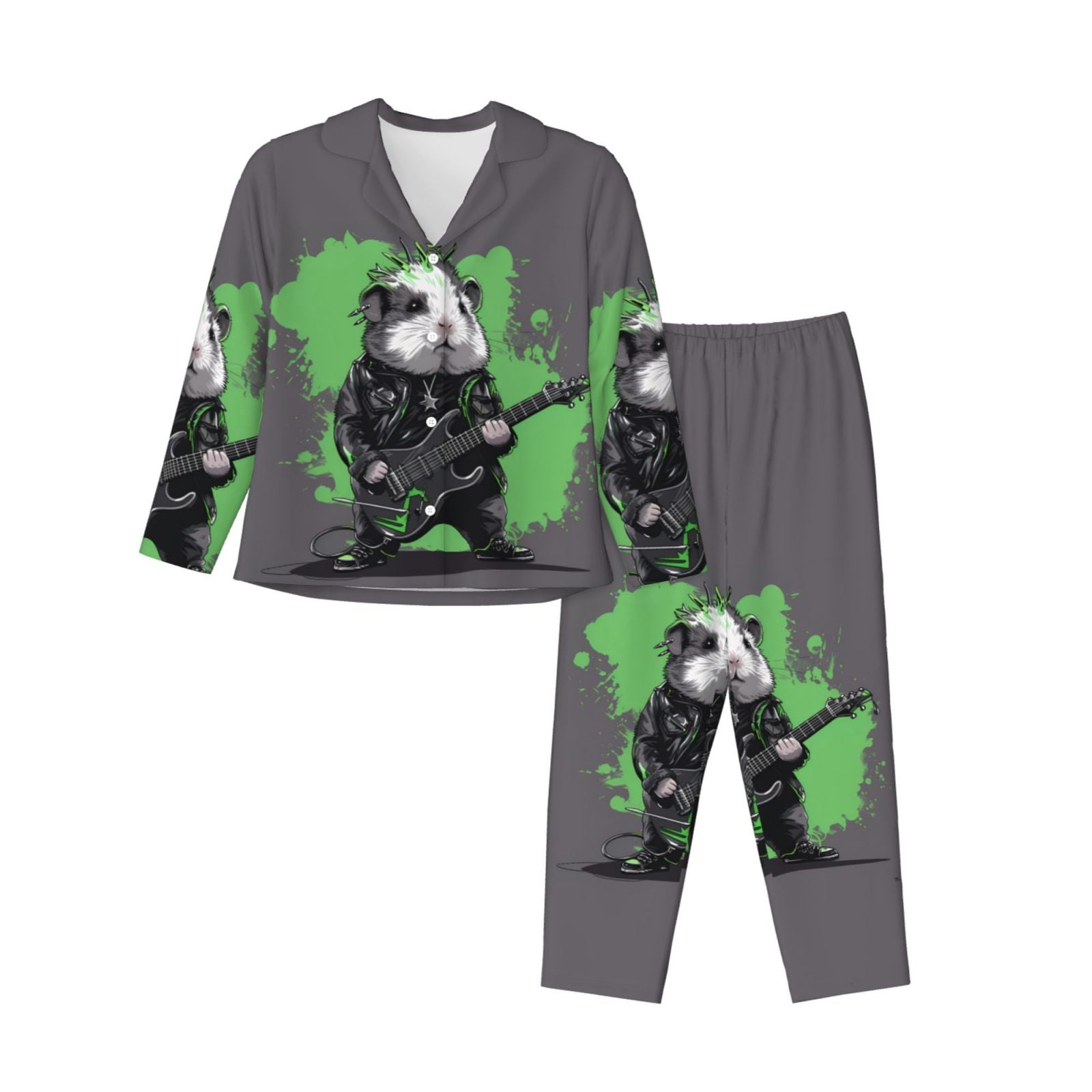 2 Piece Womens Pajama Sets - Rock Guitar Guinea Pig Soft Sleepwear ...