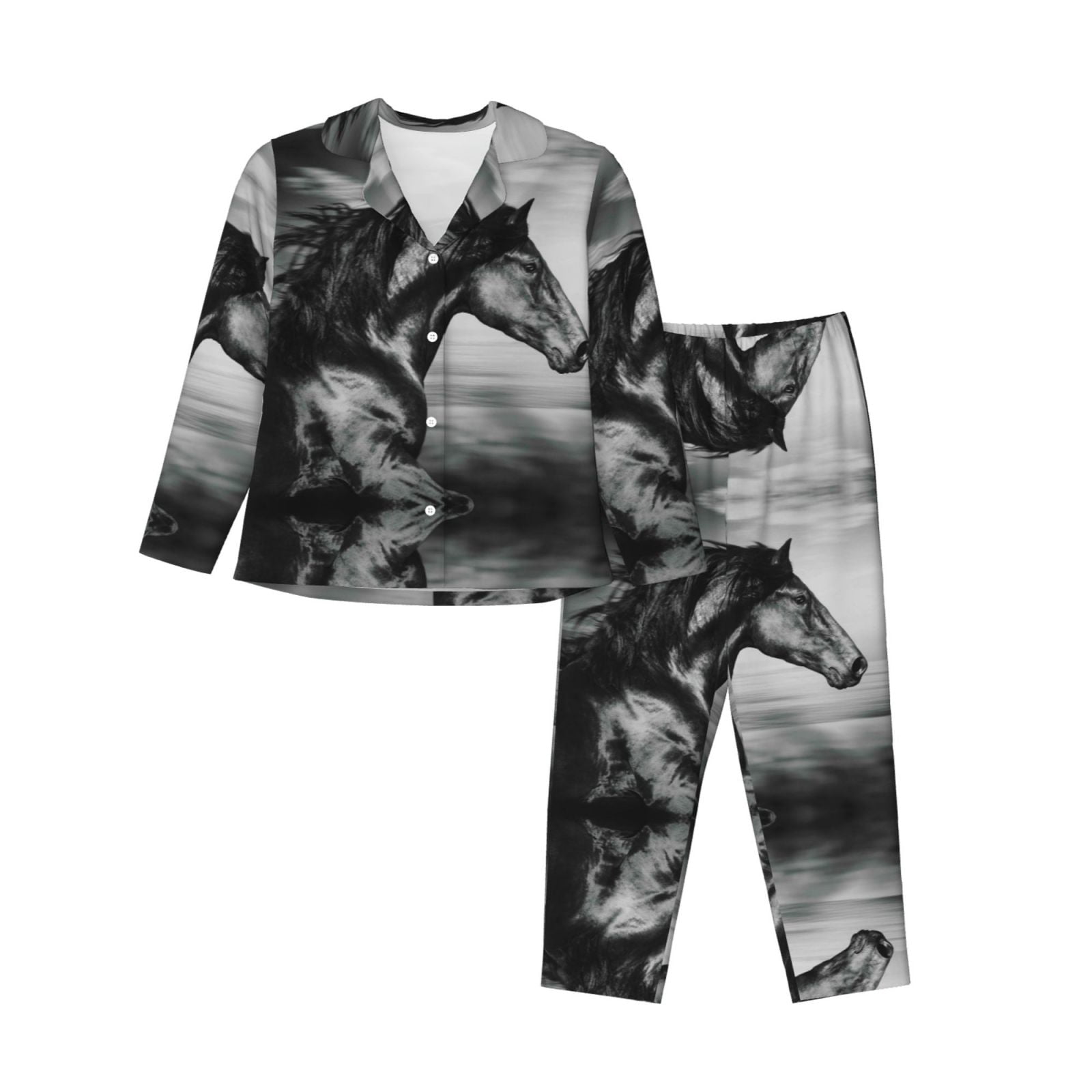 2 Piece Womens Pajama Sets - Running Horse Black And White Soft ...