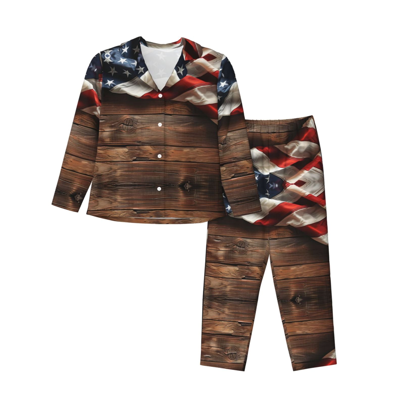 2 Piece Womens Pajama Sets - Rustic American Flag Wood Soft Sleepwear ...