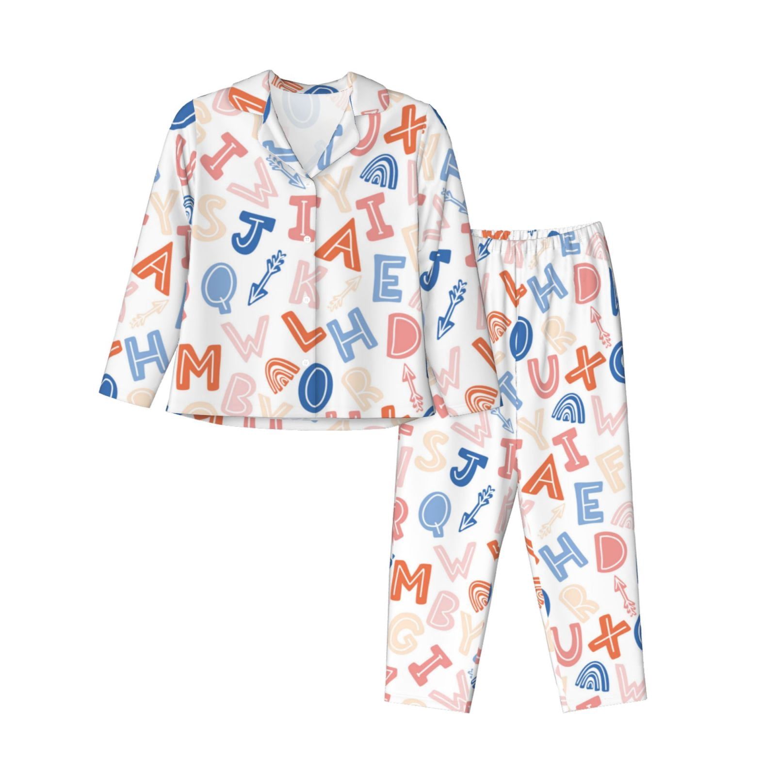 2 Piece Womens Pajama Sets - Scandinavian Alphabet Soft Sleepwear Comfy ...
