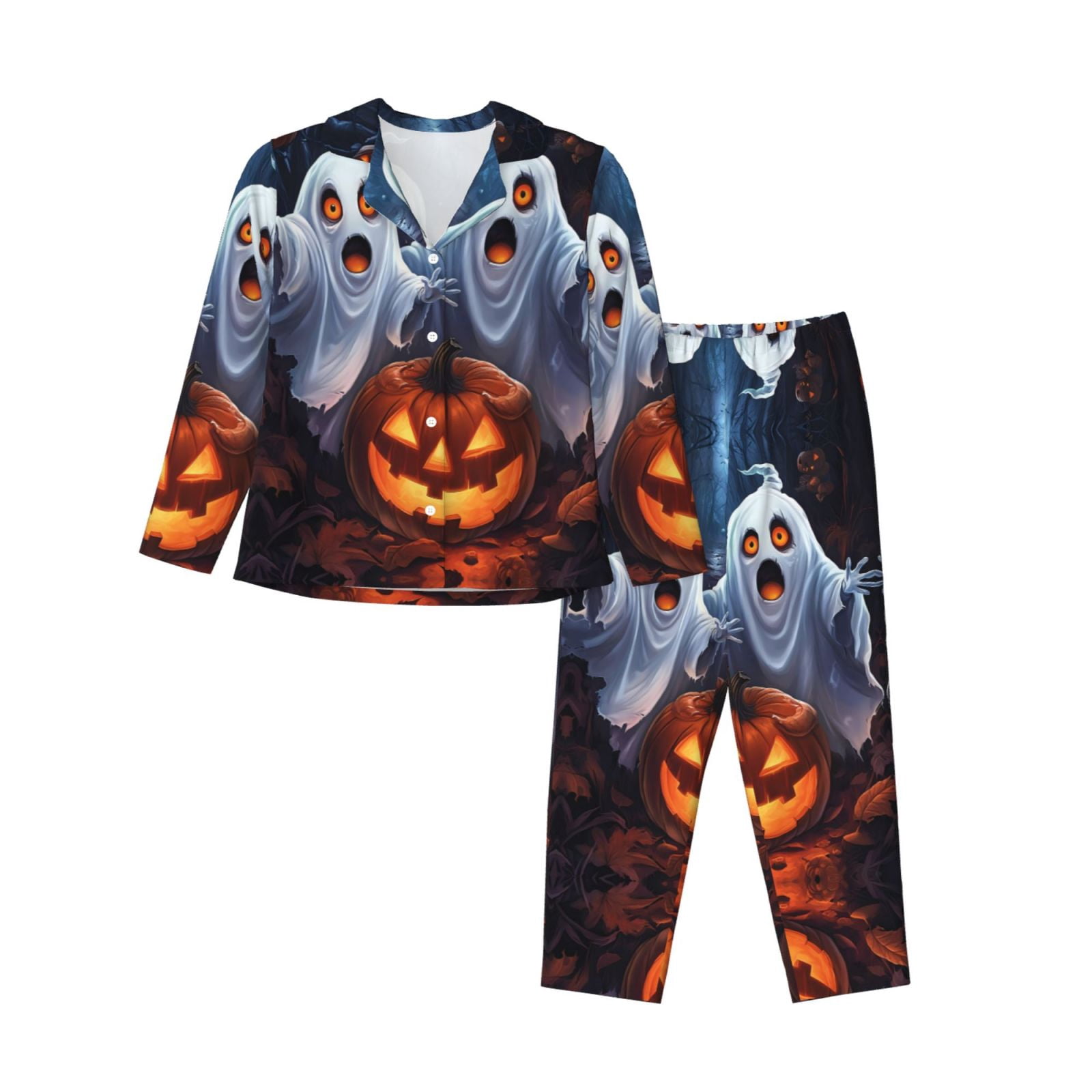 2 Piece Womens Pajama Sets - Scared Halloween Ghosts Soft Sleepwear ...