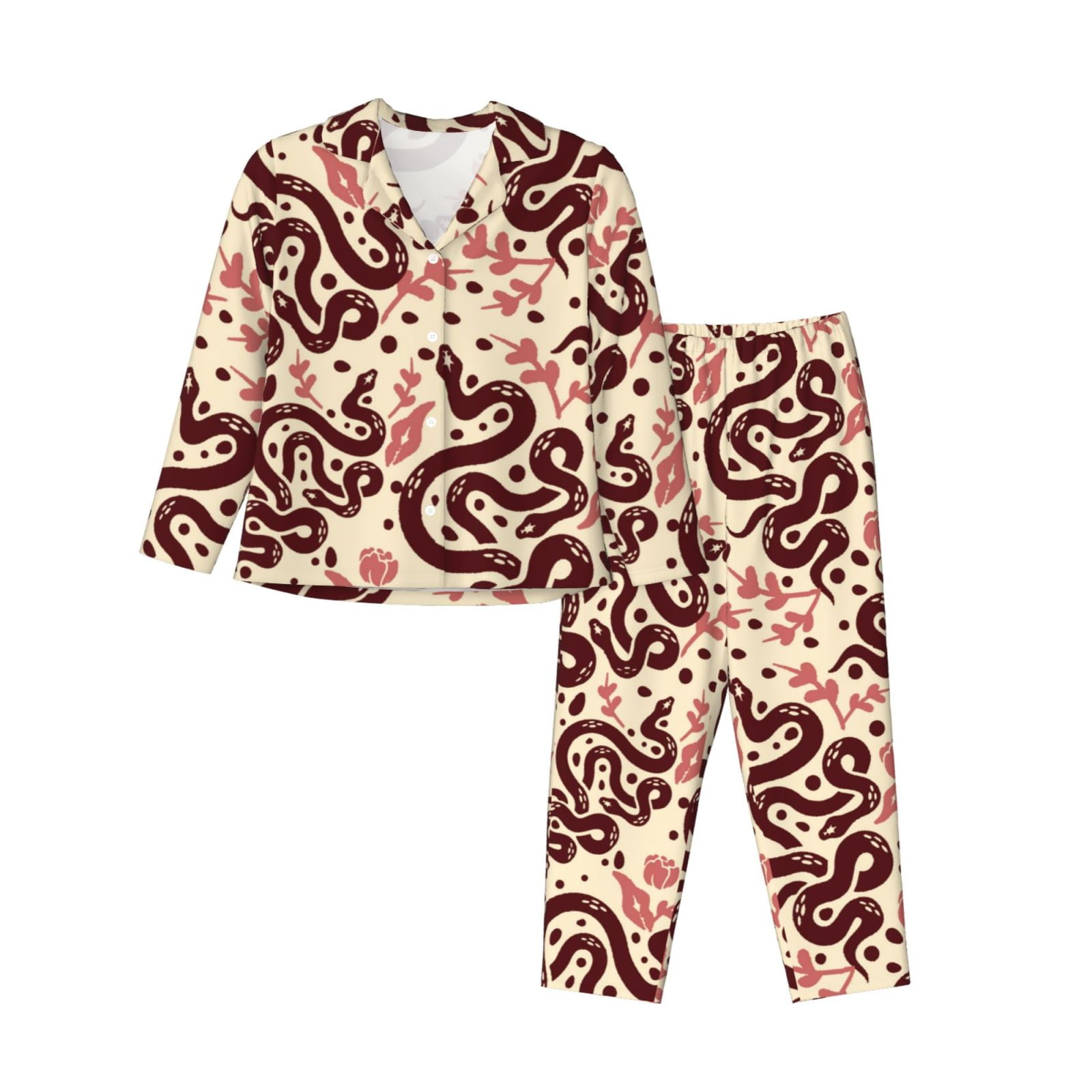 2 Piece Womens Pajama Sets - Simple Cute Snake Flower Yellow Soft ...