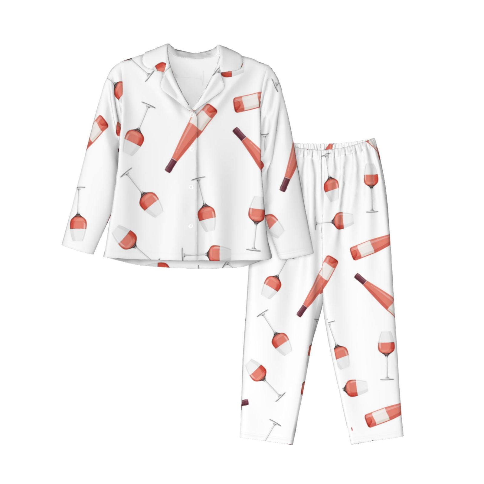 2 Piece Womens Pajama Sets - Simple Wine Glasses Wine Bottle Soft ...