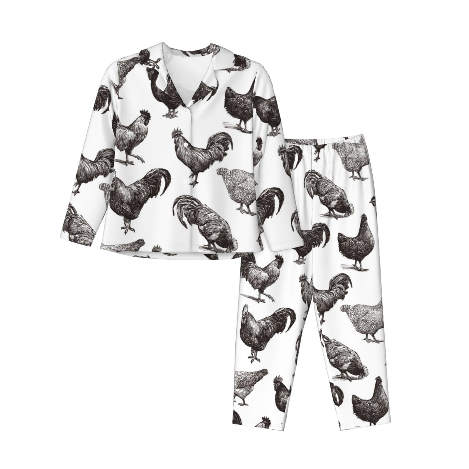 2 Piece Womens Pajama Sets - Sketch Chicken Black White Soft Sleepwear ...