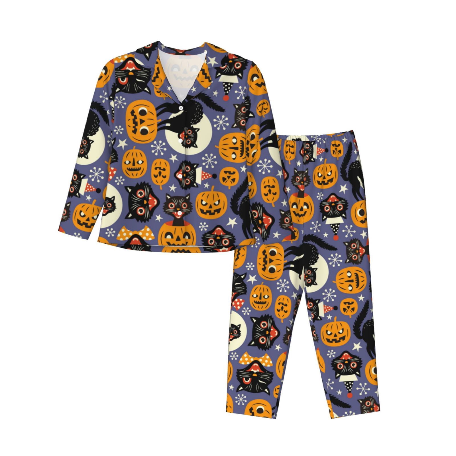 2 Piece Womens Pajama Sets - Spooky Cats Halloween Pumpkins Soft ...