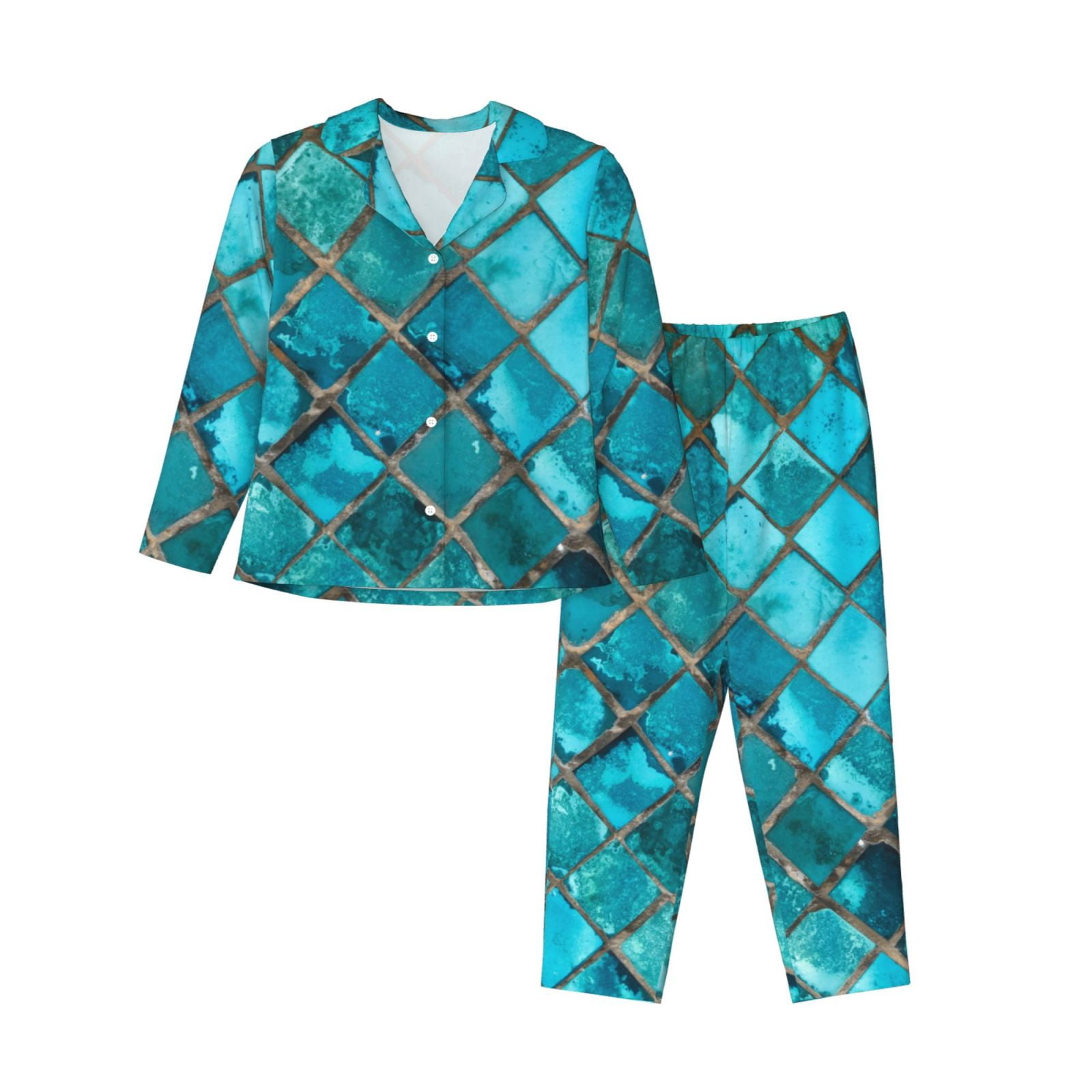 2 Piece Womens Pajama Sets - Square Glass Mosaic Soft Sleepwear Comfy ...