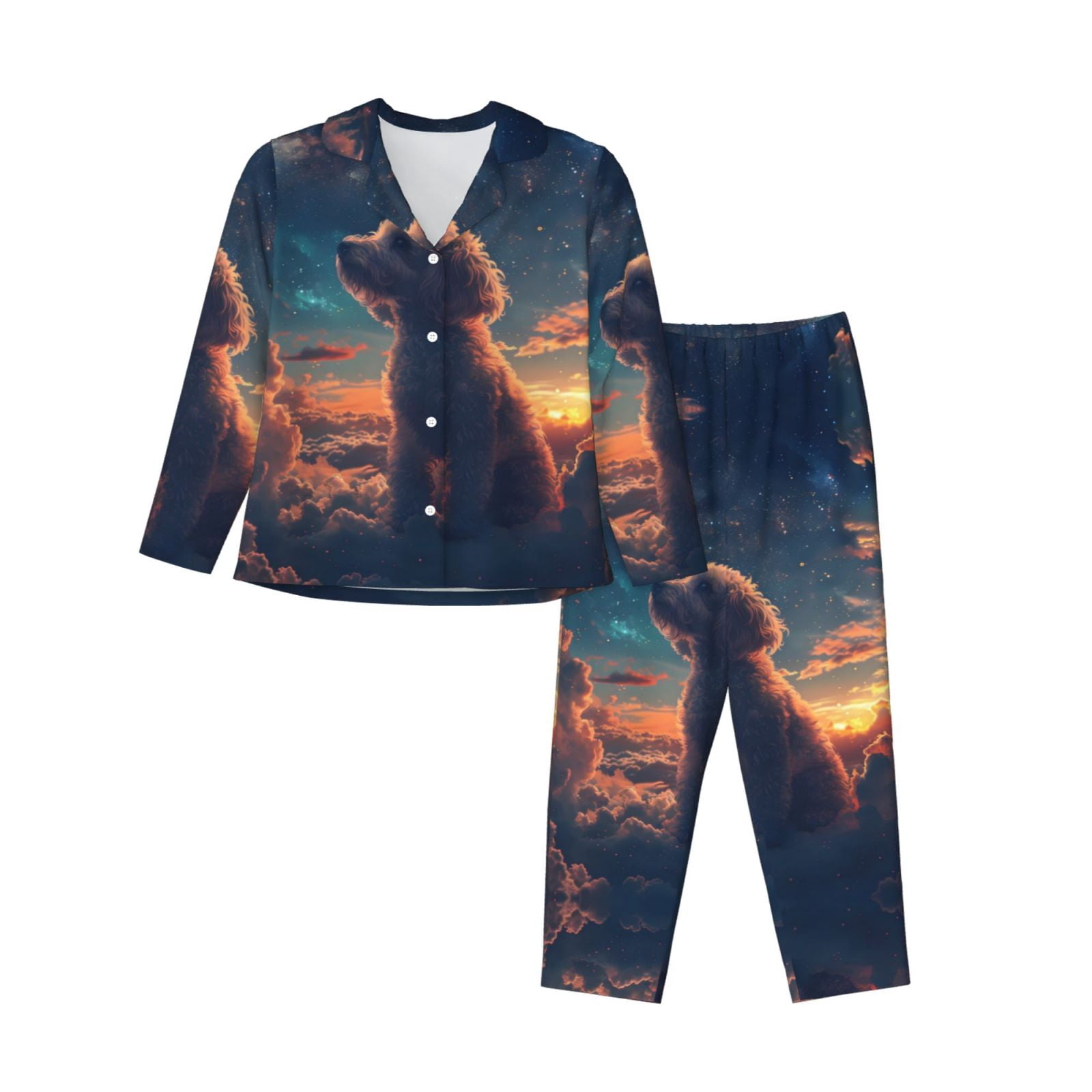2 Piece Womens Pajama Sets - Starry Sky Cloud Puppy Soft Sleepwear ...