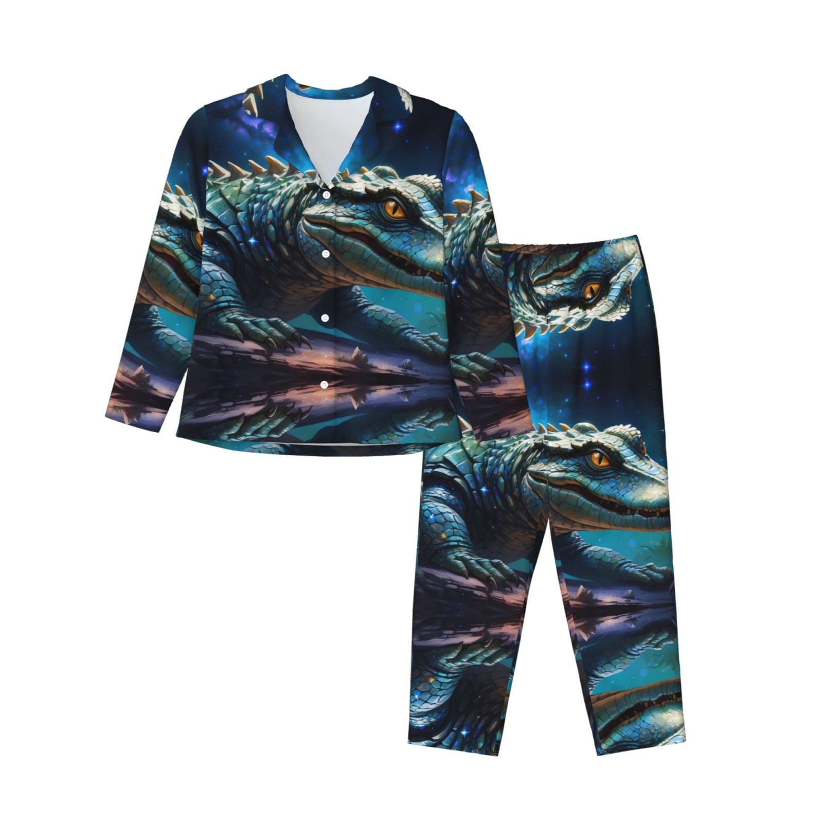 2 Piece Womens Pajama Sets - Starry Sky Colorful Crocodile A Soft ...