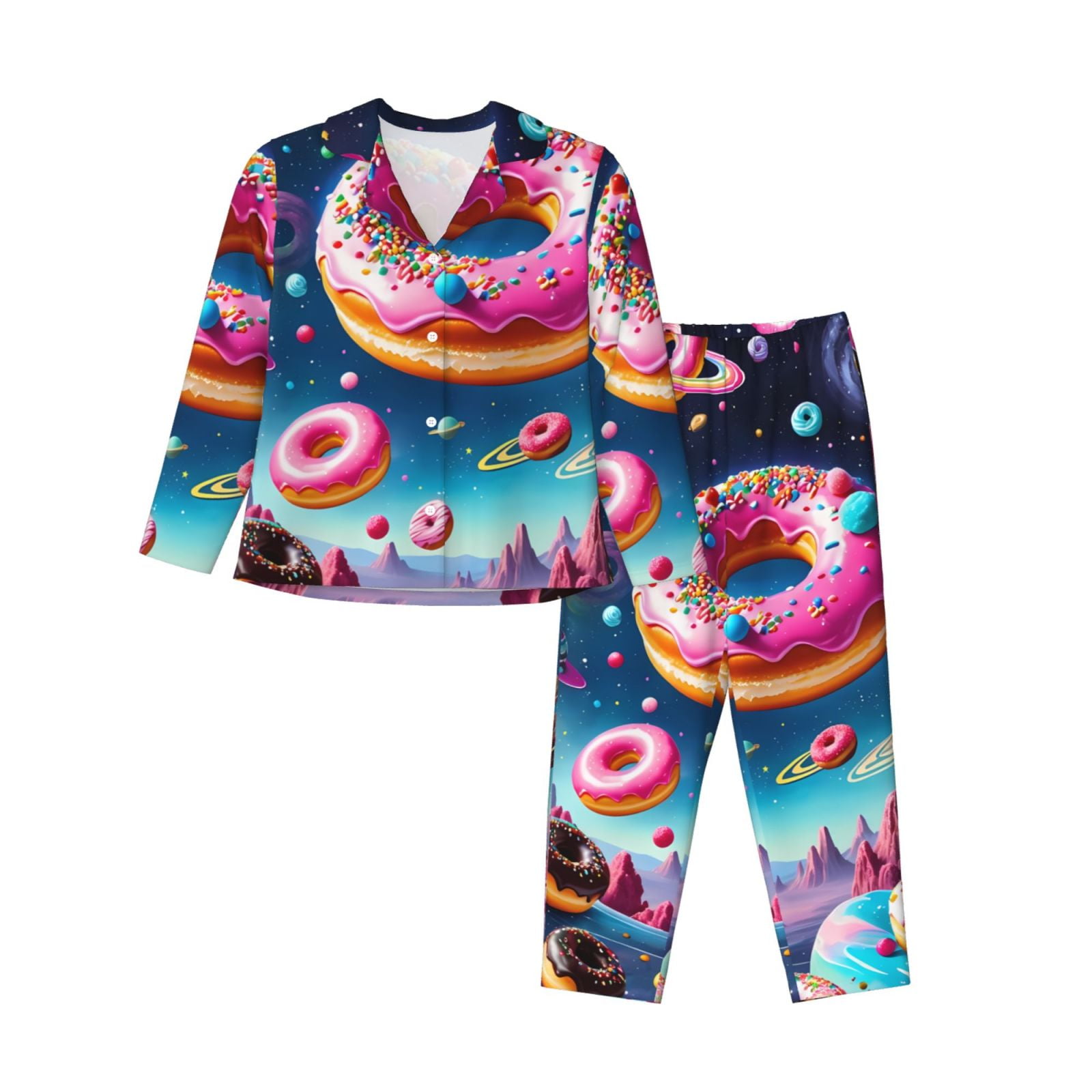 2 Piece Womens Pajama Sets - Starry Sky Colorful Donut Soft Sleepwear ...