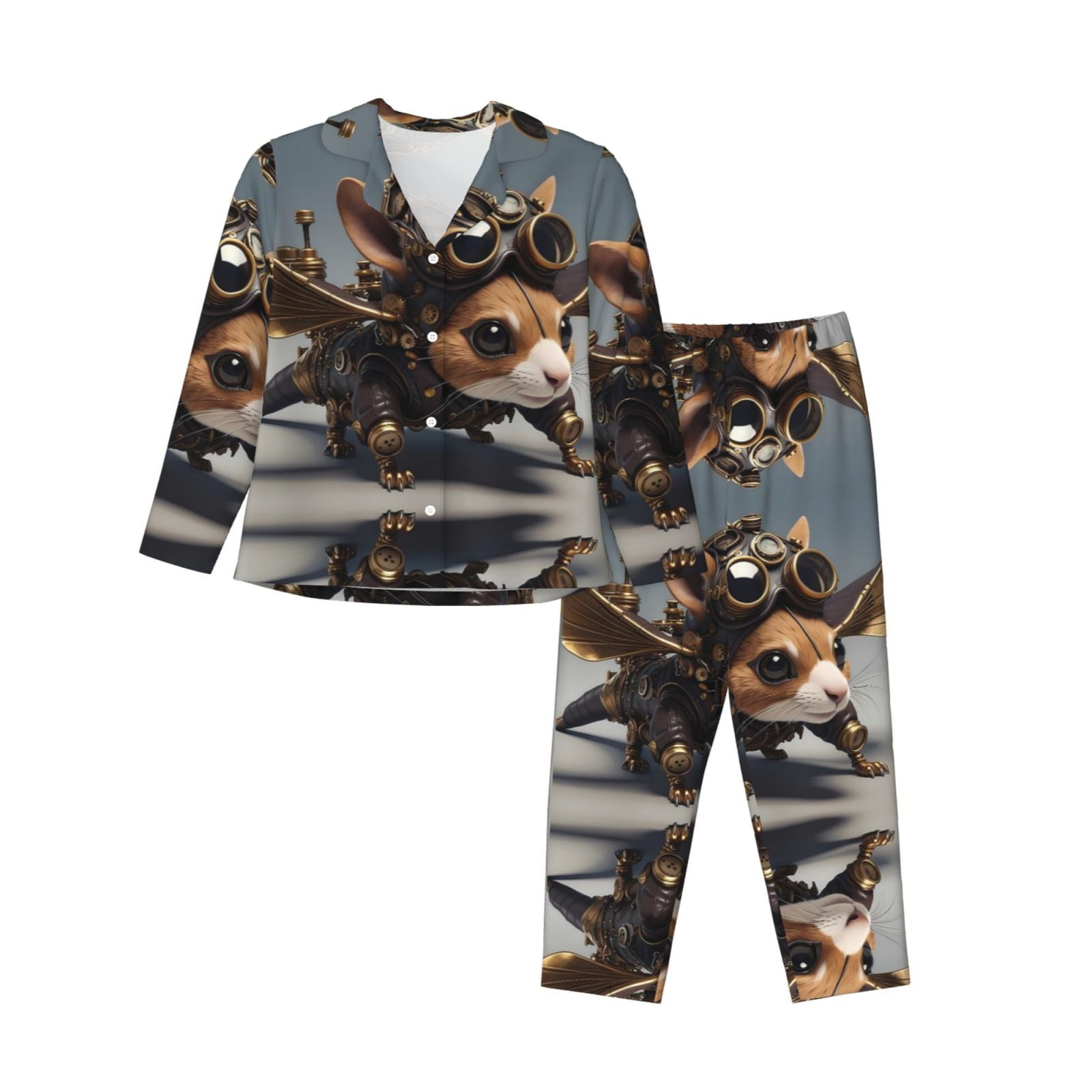 2 Piece Womens Pajama Sets - Steampunk Squirrel Pilot Soft Sleepwear ...