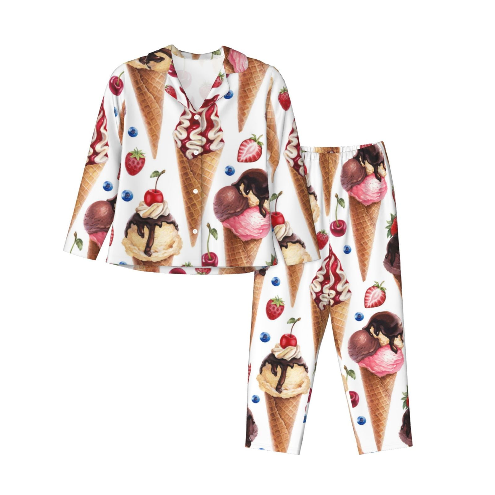 2 Piece Womens Pajama Sets - Strawberry Blueberry Ice Cream Soft ...