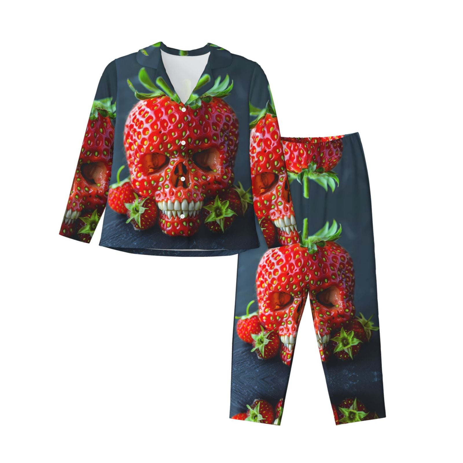 2 Piece Womens Pajama Sets - Strawberry Skull Realistic Art Soft ...