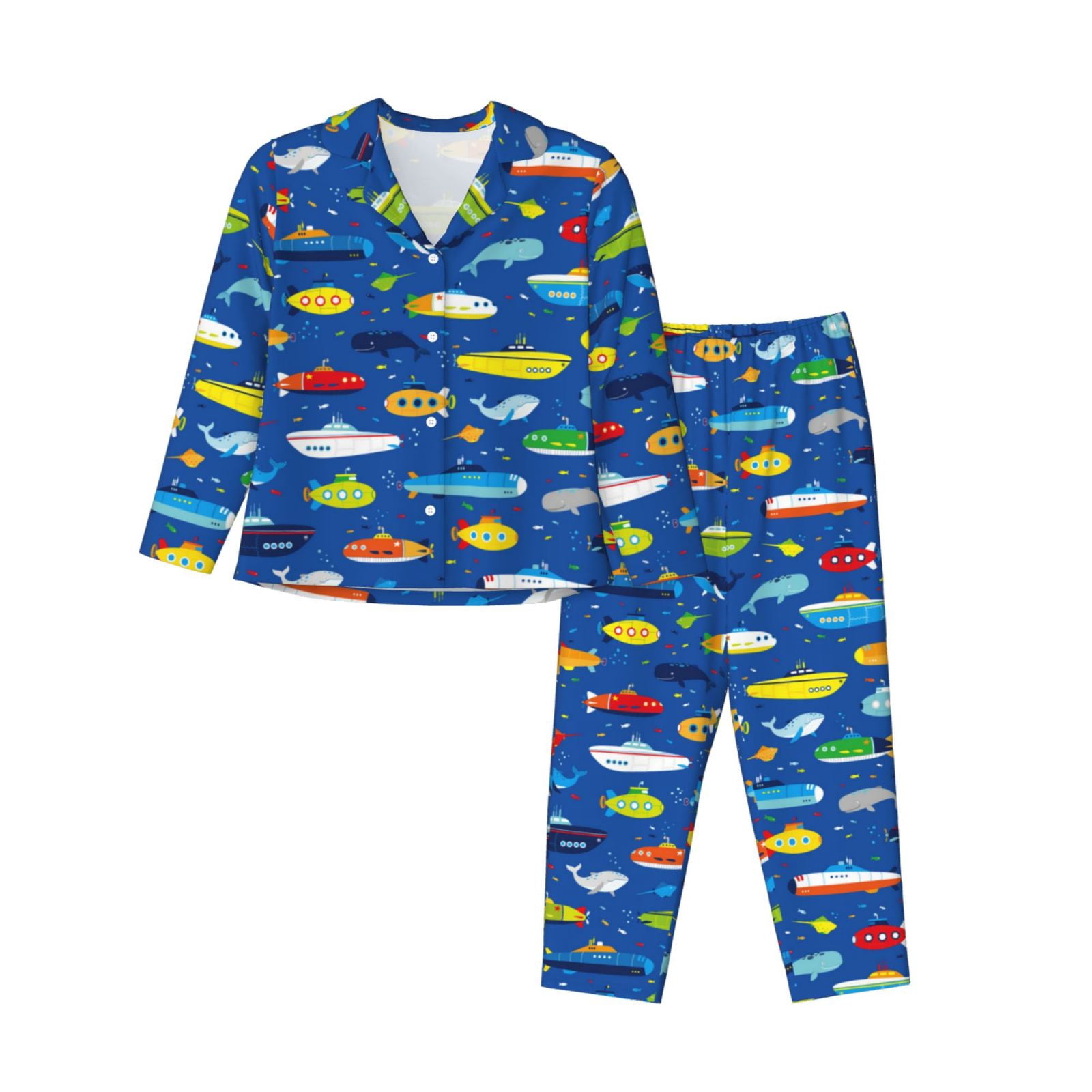 2 Piece Womens Pajama Sets - Submarines And Whales Soft Sleepwear Comfy ...
