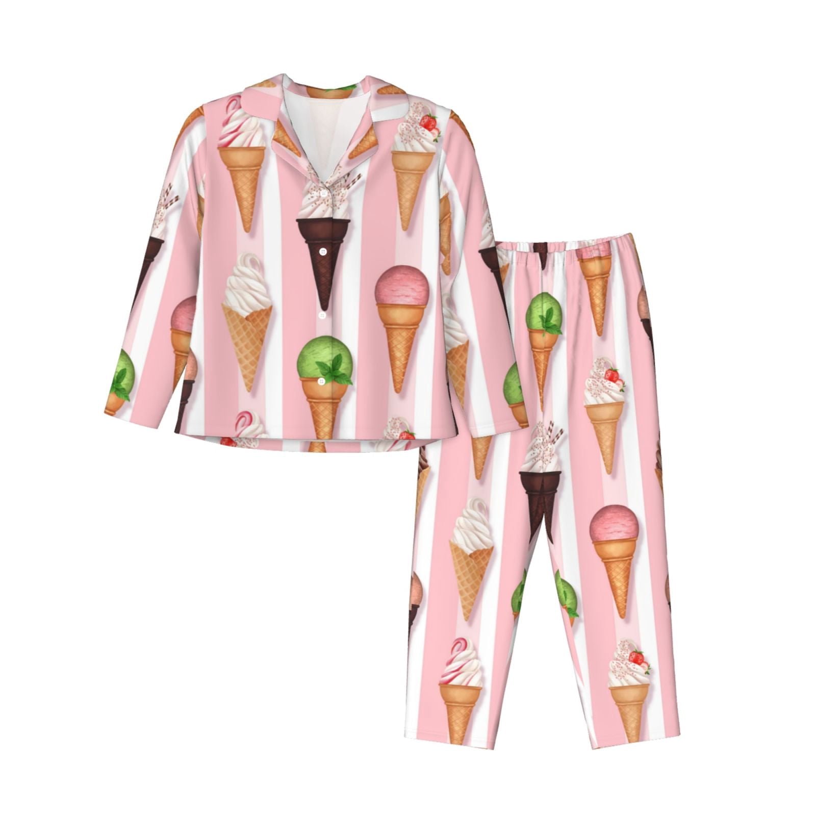 2 Piece Womens Pajama Sets - Summer Ice Cream Pink Soft Sleepwear Comfy ...