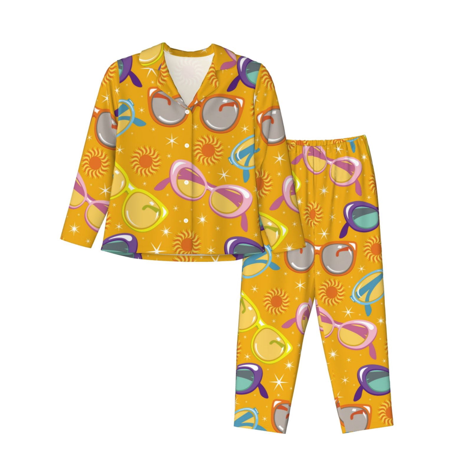 2 Piece Womens Pajama Sets - Sun Glasses Yellow Soft Sleepwear Comfy ...