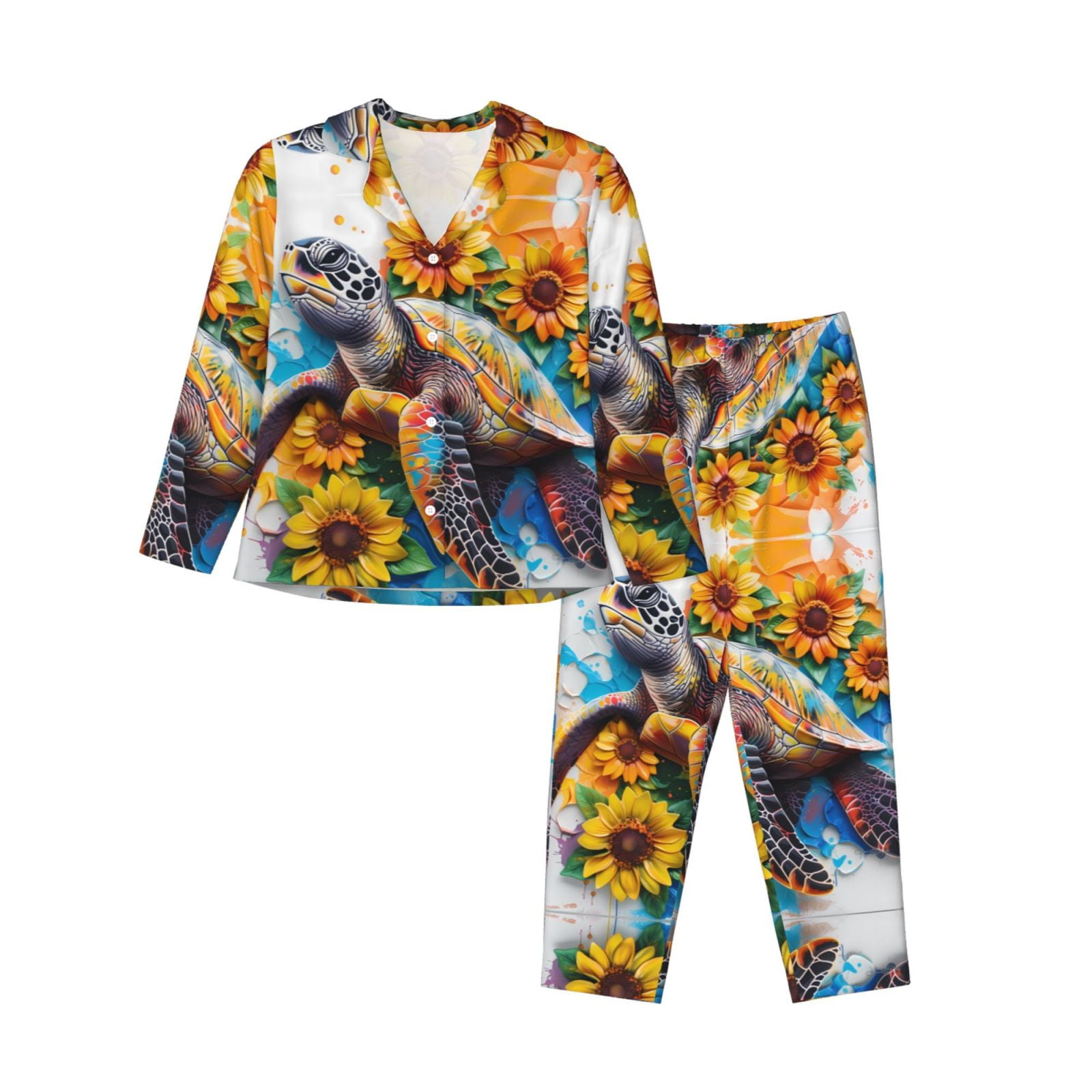2 Piece Womens Pajama Sets - Sunflower Turtle Soft Sleepwear Comfy ...