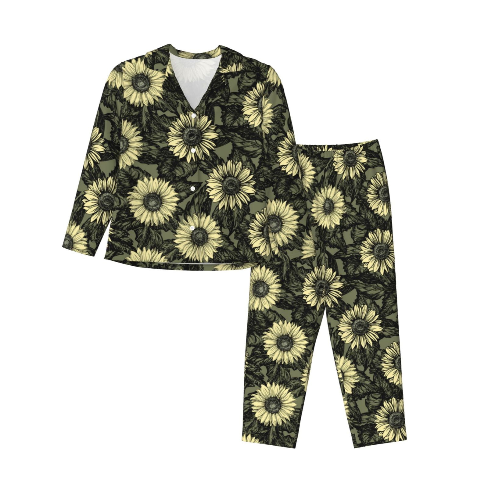 2 Piece Womens Pajama Sets - Sunflowers Retro Soft Sleepwear Comfy ...