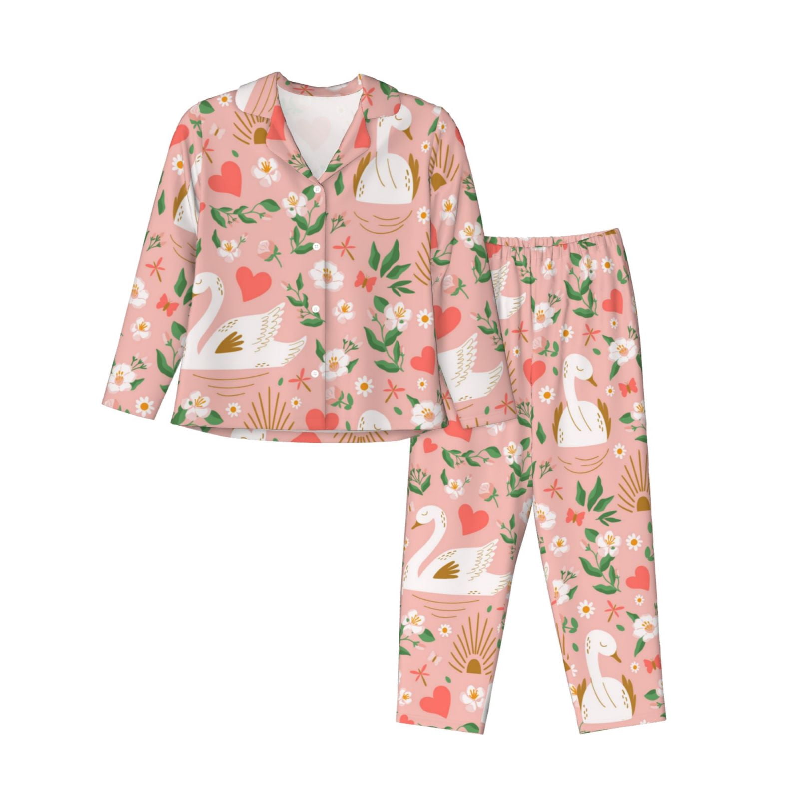 2 Piece Womens Pajama Sets - Swan And Flowers3 Soft Sleepwear Comfy ...
